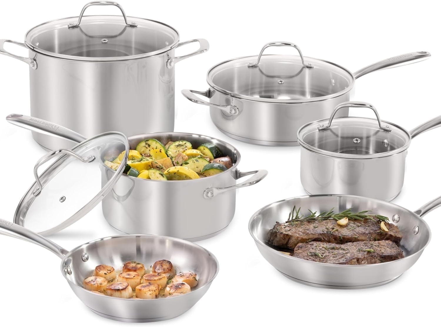 Guy Fieri's Flavortown 10-Piece Stainless Steel Cookware Set - Includes Frying Pans, Saucepans ...