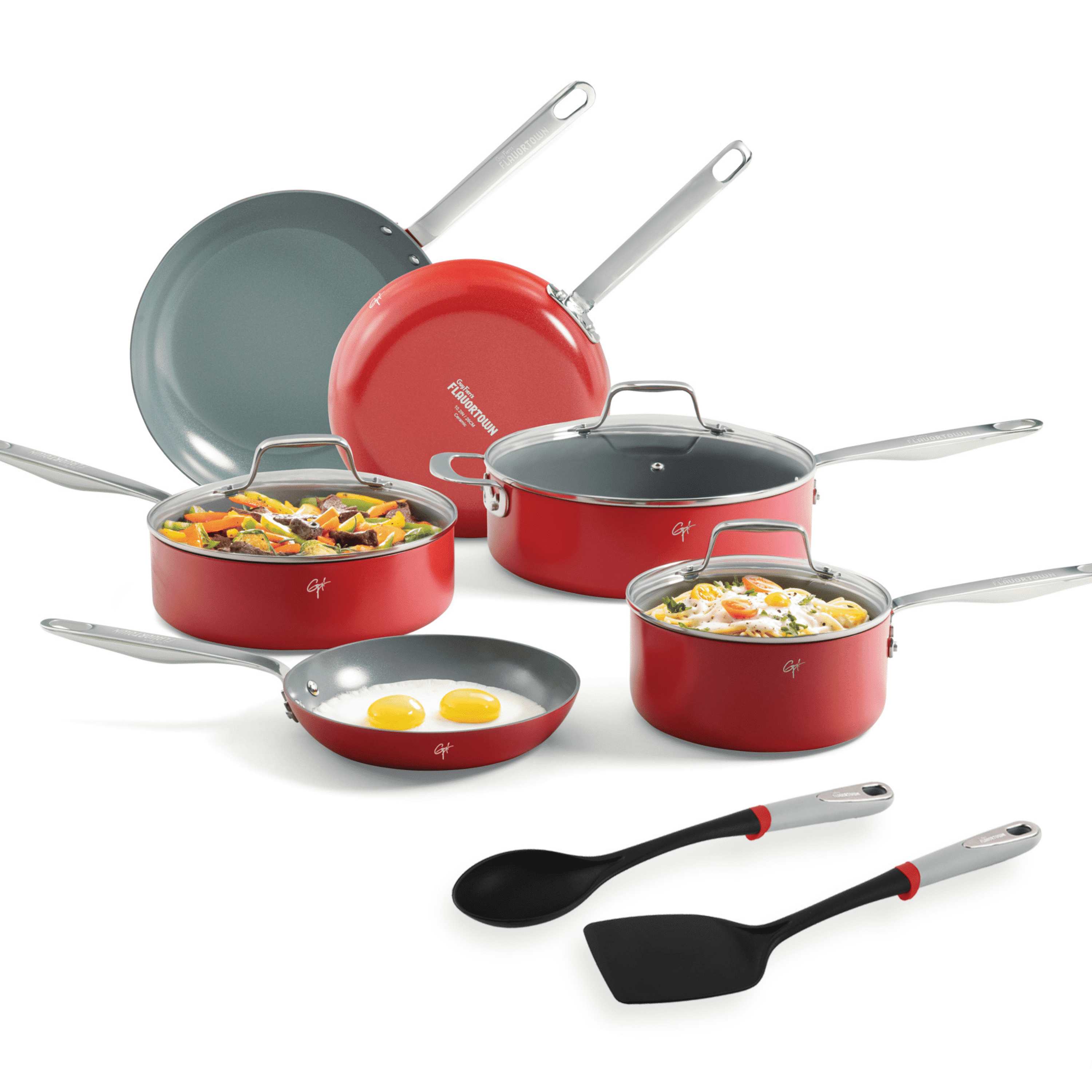 Guy Fieri's Flavortown 11-Piece Ceramic Cookware Set, Nonstick Pots and ...