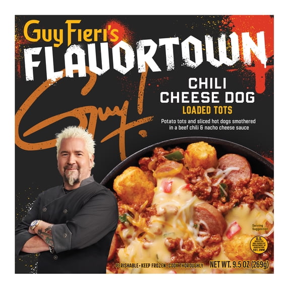 Guy Fieri's Flavortown Chili Cheese Dog Loaded Tots in a Beef Chili ...