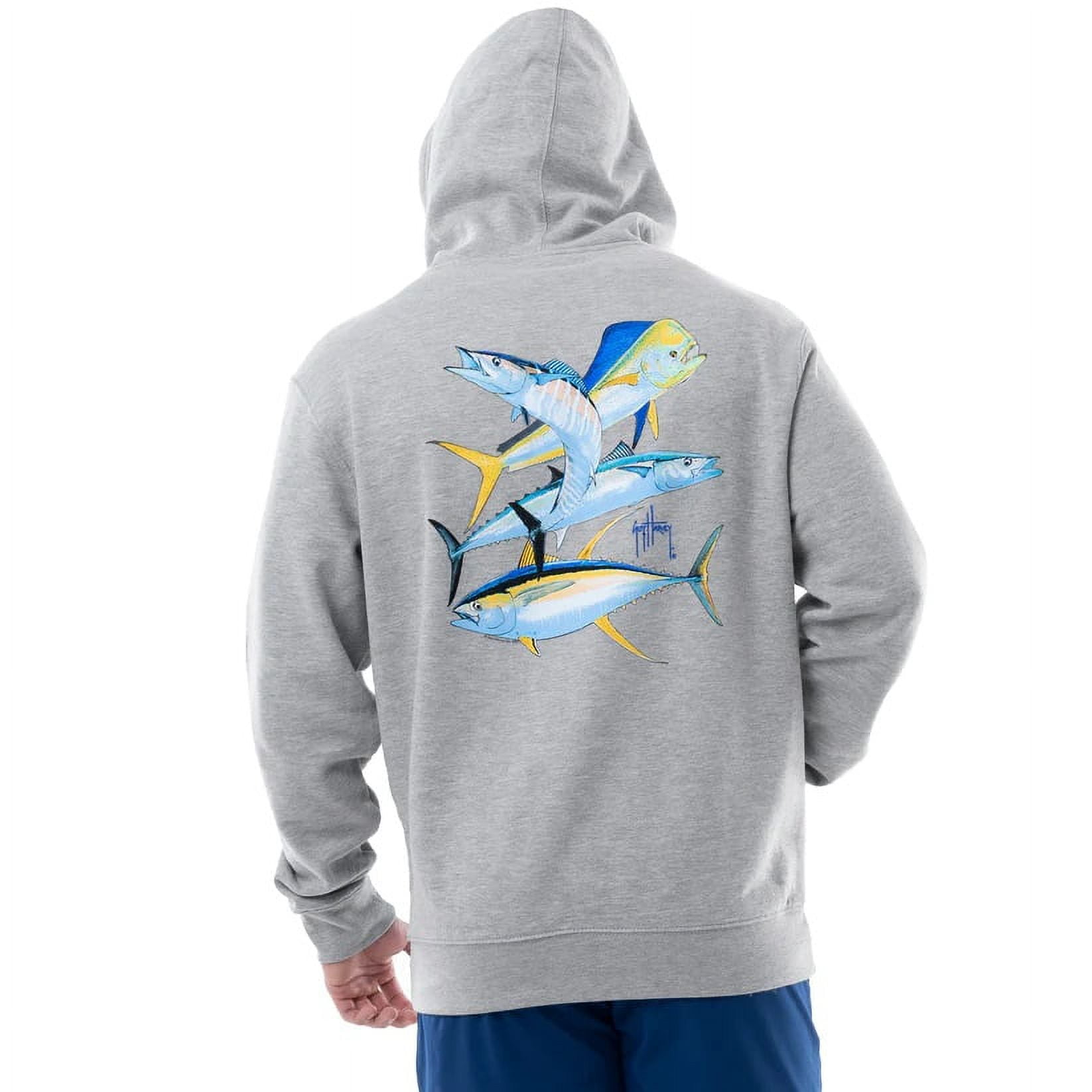 Guy Harvey Men's Offshore Collage Fleece Hoodie - Athletic Heather Gray ...