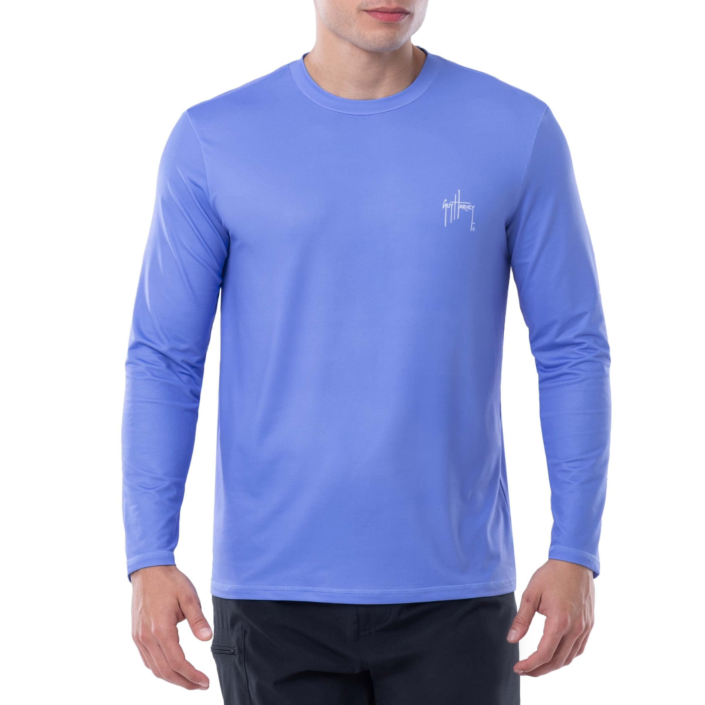 Guy Harvey Mens Core Sun Protection Long Sleeve Tee (Azure Blue, 3X ...