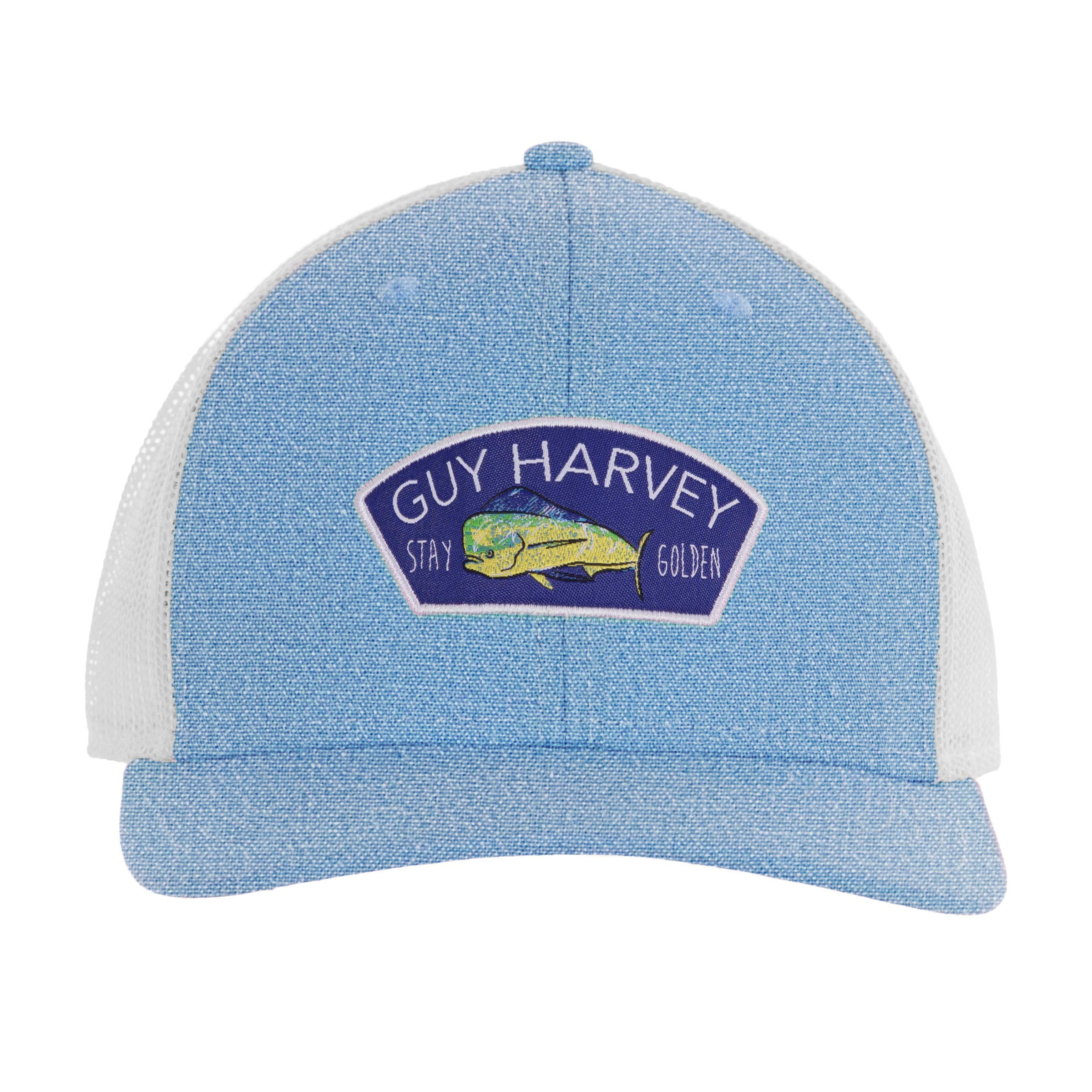 Guy Harvey Mens Stay Golden Mesh Trucker Hat (Coastal Blue Heather, One ...