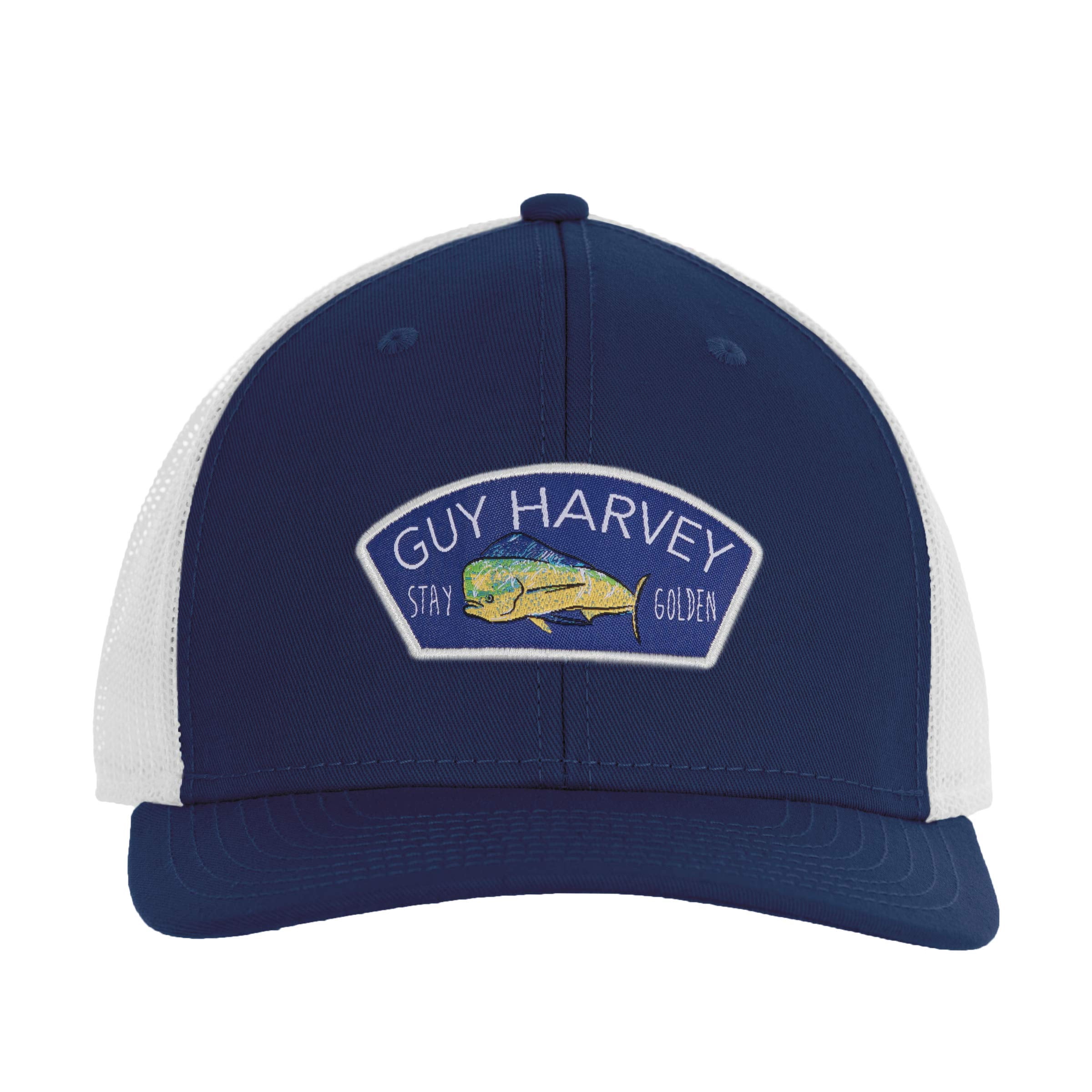 Guy Harvey Mens Stay Golden Mesh Trucker Hat (Estate Blue/Mahi, One ...
