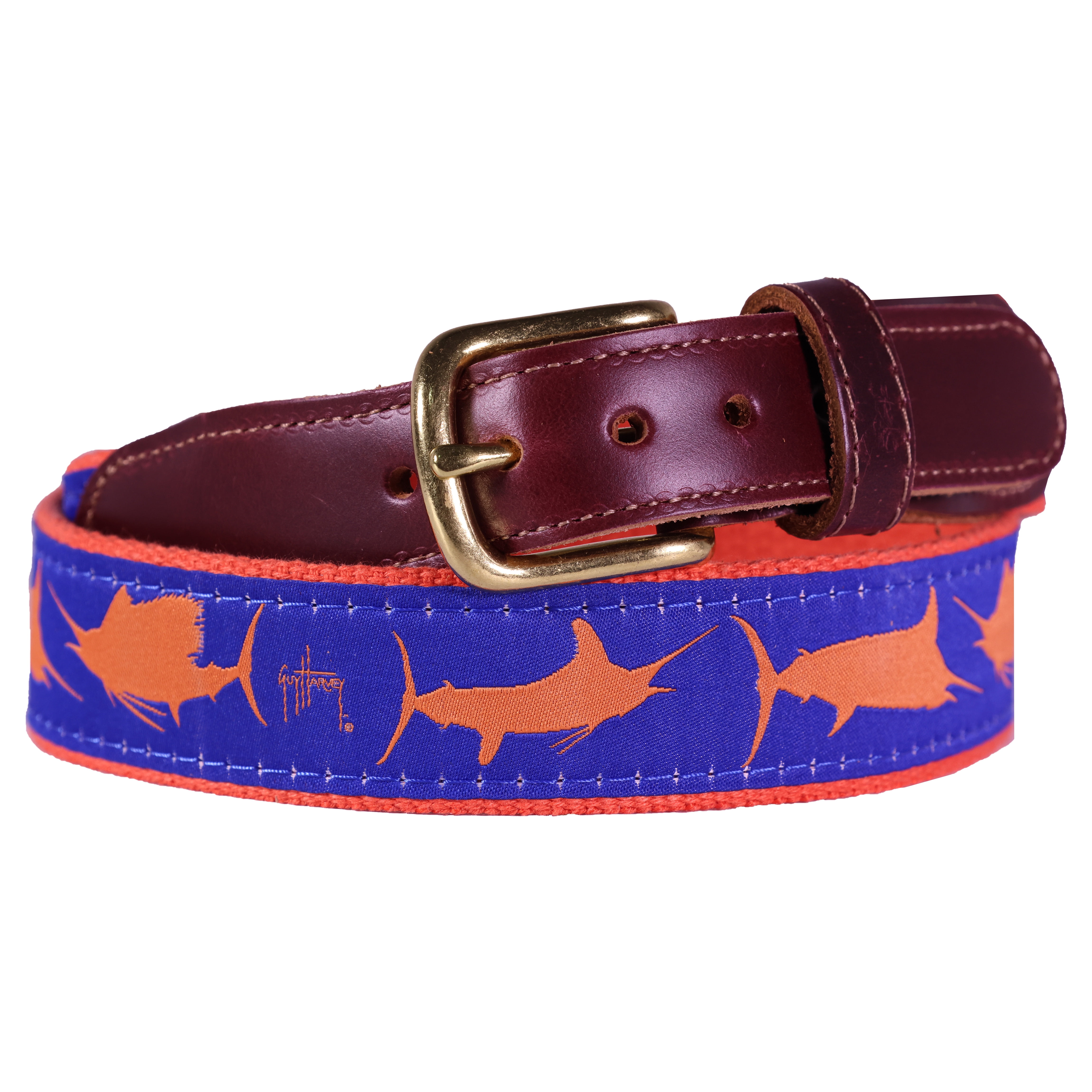 Guy Harvey Orange Marlin Mens Leather Tab Belts - Walmart.com