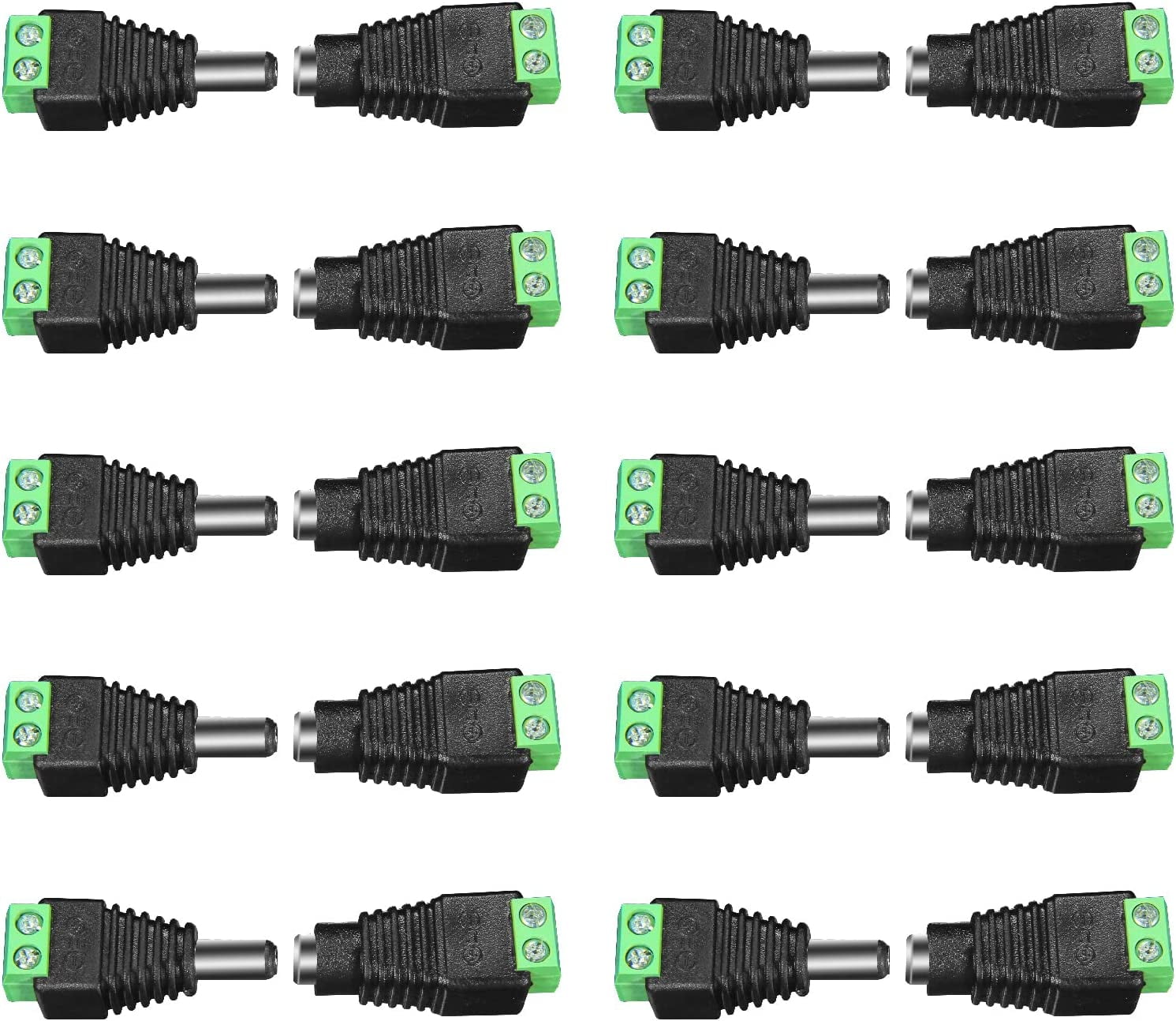 Guy-Tech 10 Pairs 12V Male+Female 2.1x5.5MM DC Power Jack Plug Adapter ...