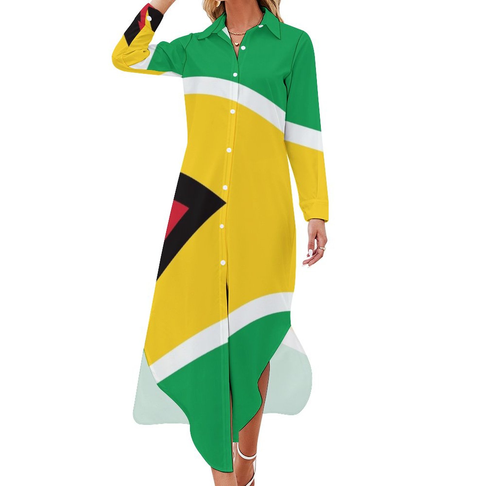 Guyana Flag Long Sleeved Shirt Dress Prom gown dress party night Long ...