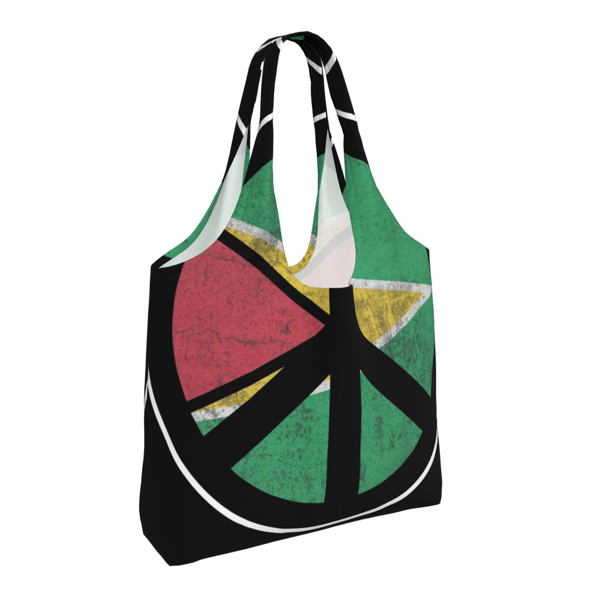 Guyana Flag Peace Sign Design Canvas Tote Pocket For Women,Totes Bag ...