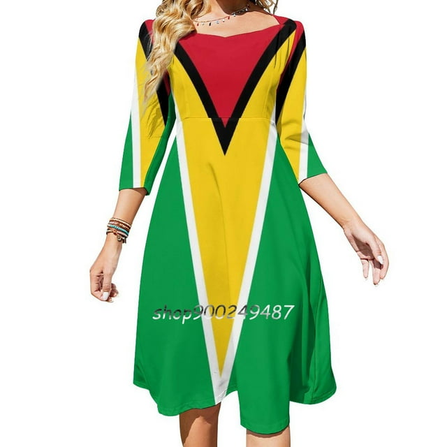 Guyana National Flag Sweetheart Knot Flared Dress Fashion Design Large ...