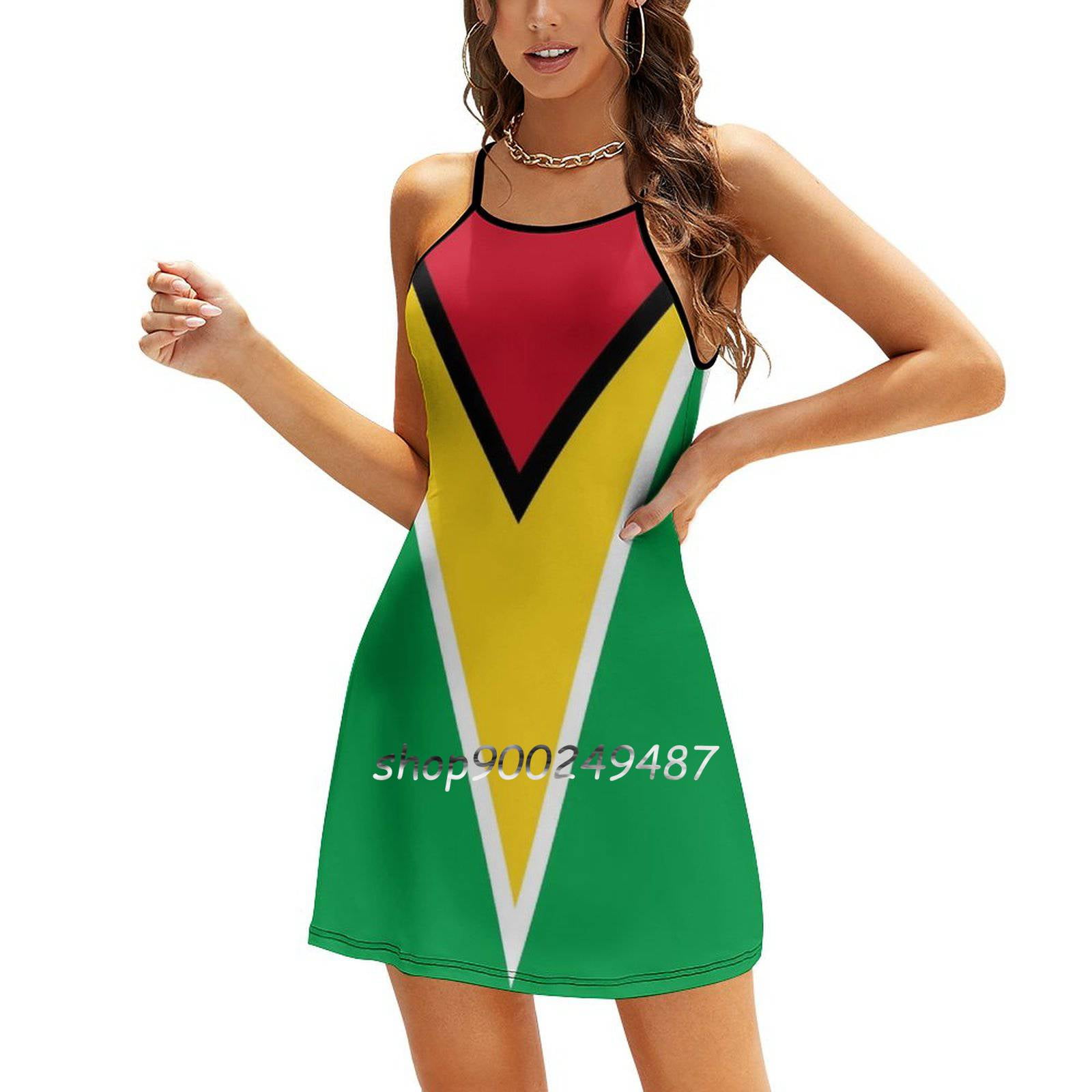 Guyana National Flag Sweetheart Knot Flared Dress Fashion Design Large ...