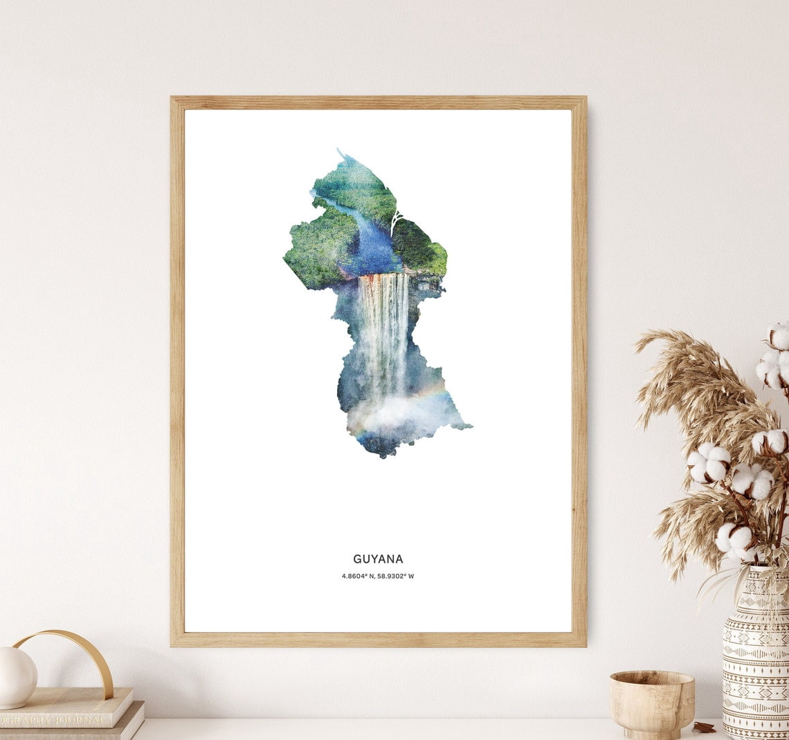 Guyana Print, Guyana Wall Art, Map Of Guyana, Guyana Poster, Guyana ...