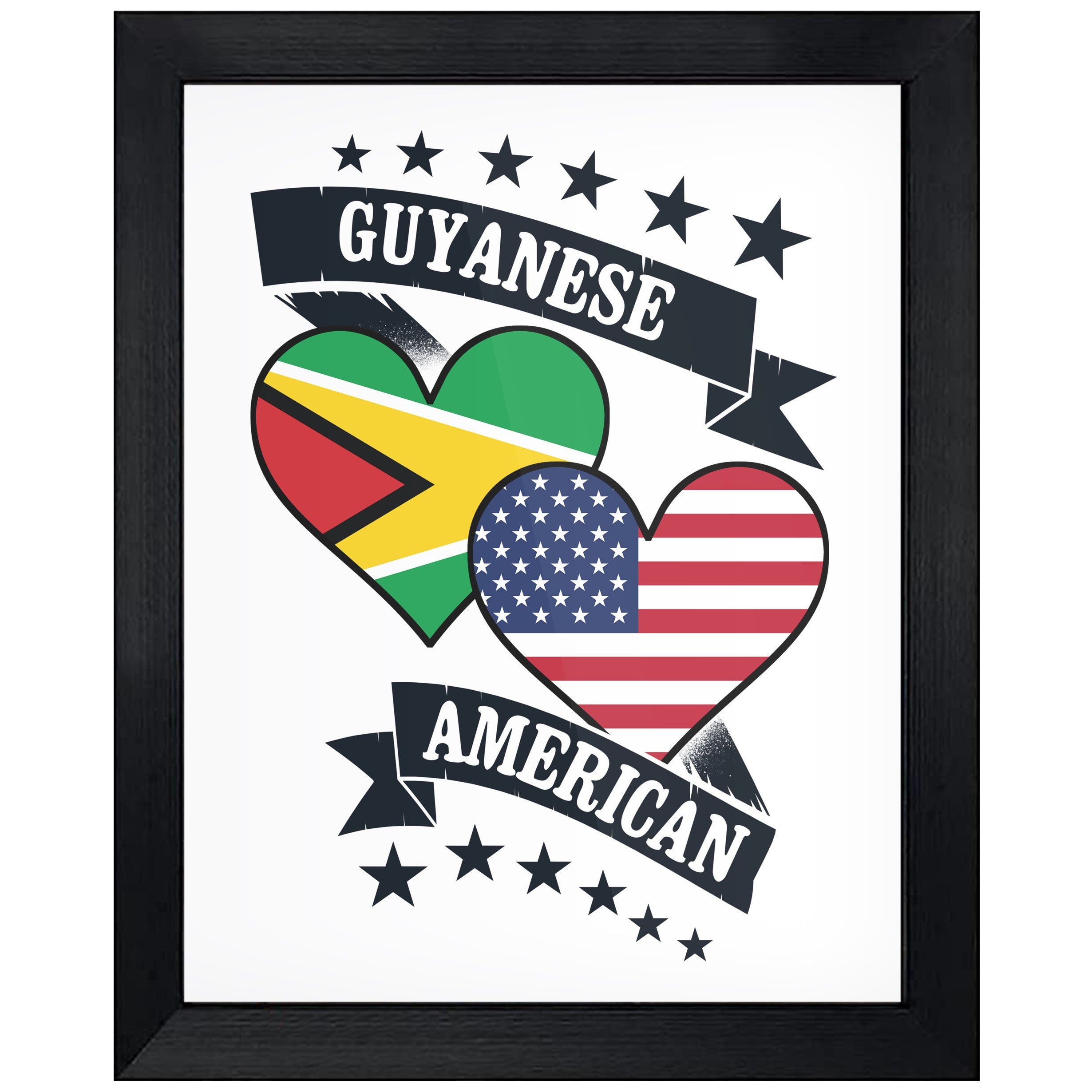 Guyanese American Heart Flags Guyana America 8"x10" Wall Art Print ...