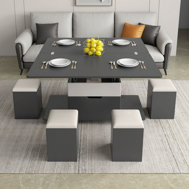 Guyii 3 in-1 Multi-Function Coffee Table, Lift Top Dining Table with 4 ...