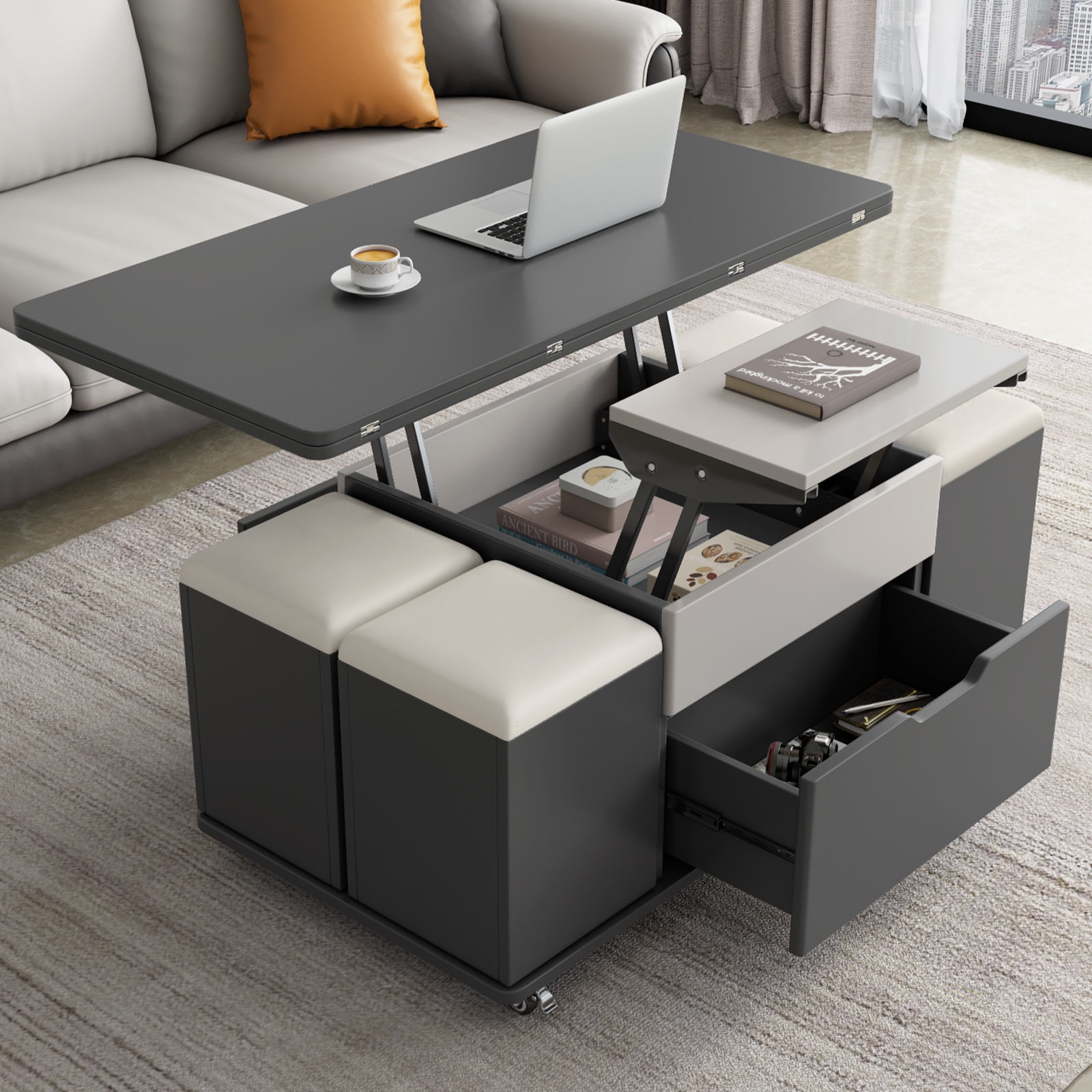 Guyii 3 in-1 Multi-function Coffee Table, Lift Top Coffee Table with 4 ...