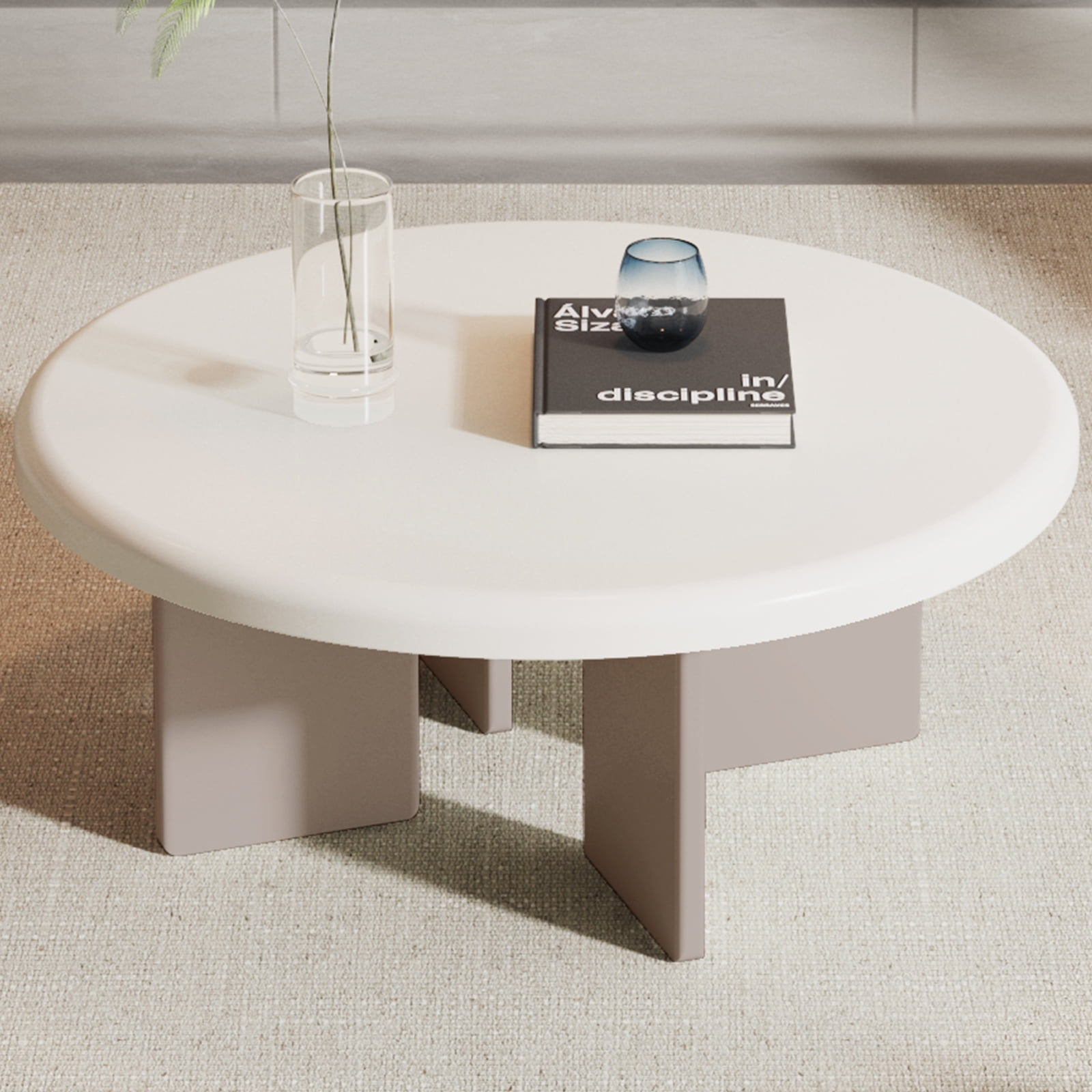 Guyii 31.49" Modern Coffee Table, White Round Coffee Table, Center ...