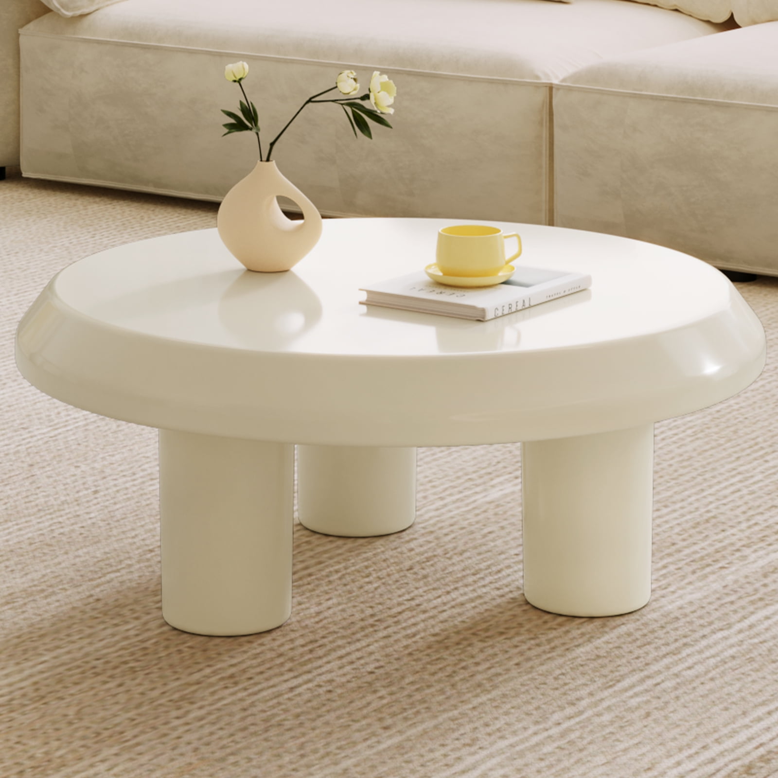 Guyii 31.49" Round Coffee Table, Modern White Coffee Table with Sturdy ...