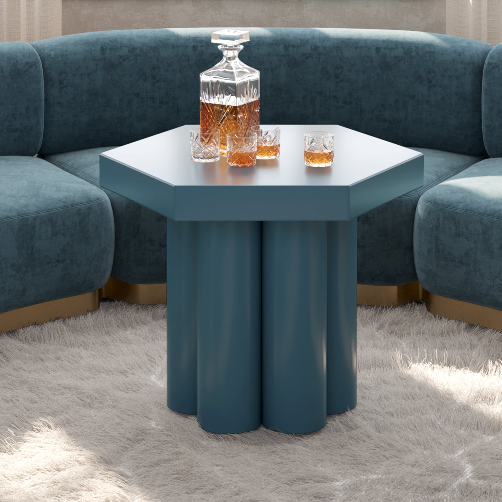 Guyii 32.28" Hexagonal Dining Table, Modern Kitchen Table, Blue Dining ...