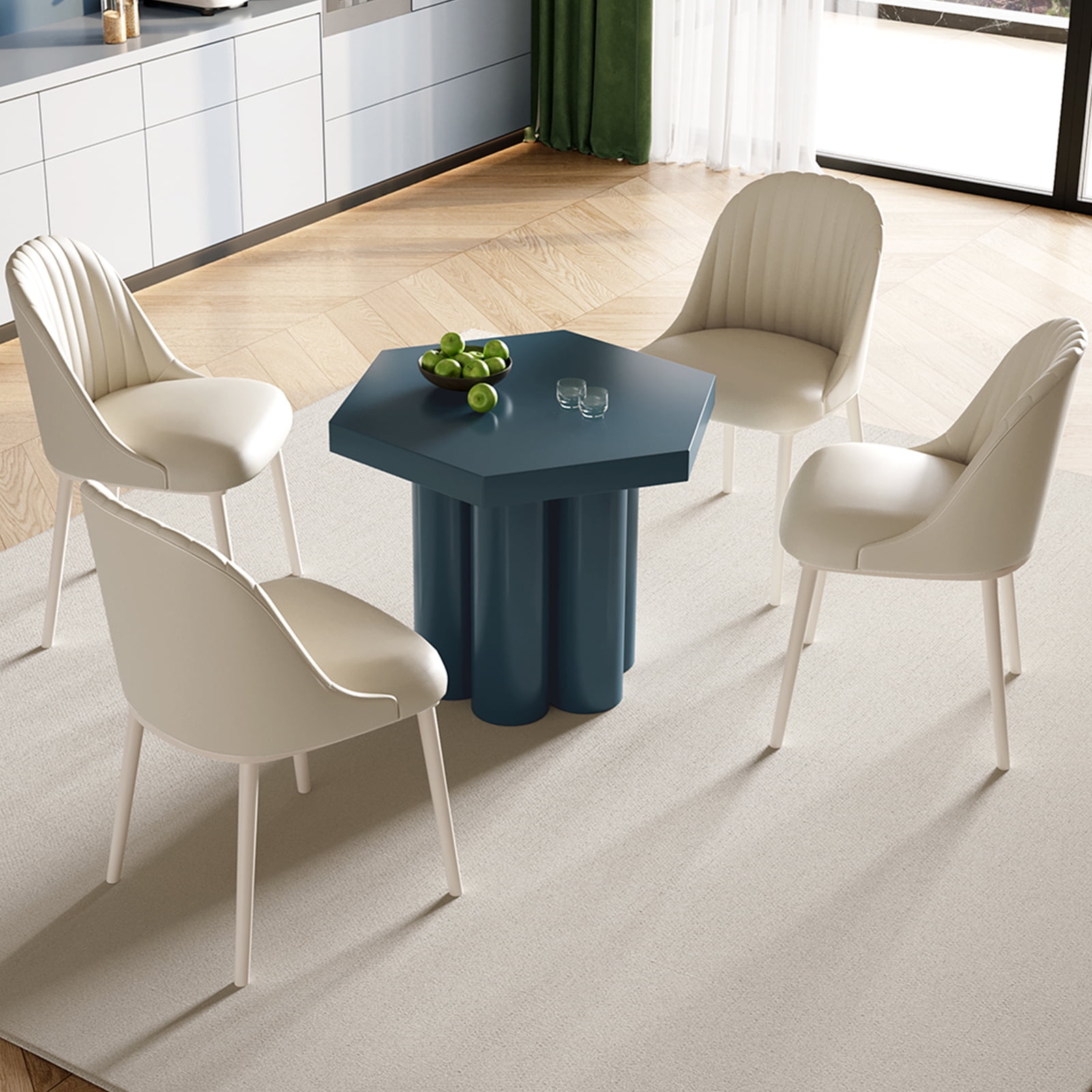 Guyii 32.28" Hexagonal Dining Table Set, Modern Kitchen Table with 4 ...