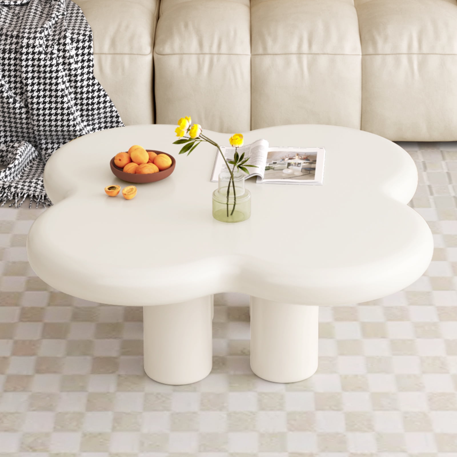 Guyii 33.46'' White Cloud Coffee Table, Modern Flower-Shaped Coffee ...