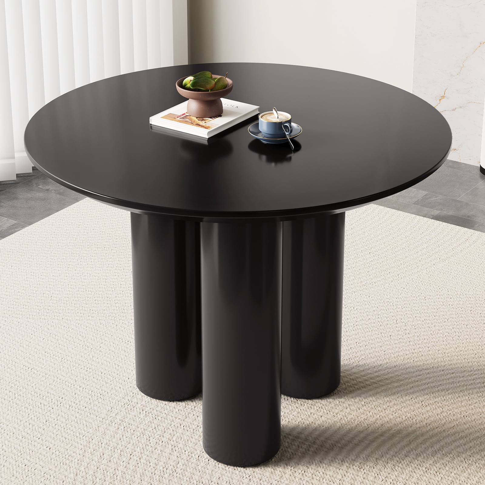 Guyii 39.37'' Black Round Dining Table, Modern Kitchen Table, Circle ...