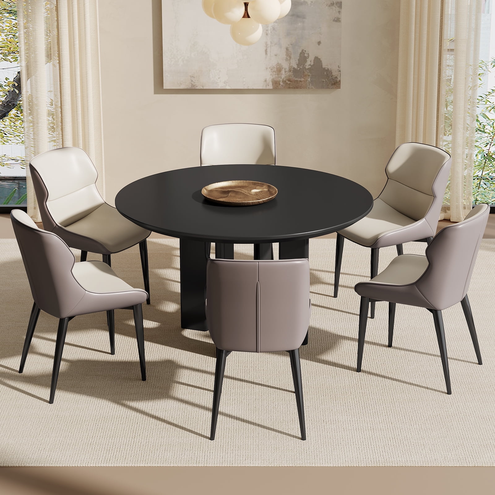 Guyii 45.27'' Black Round Dining Table with 6 Chairs, Modern Dining Set ...