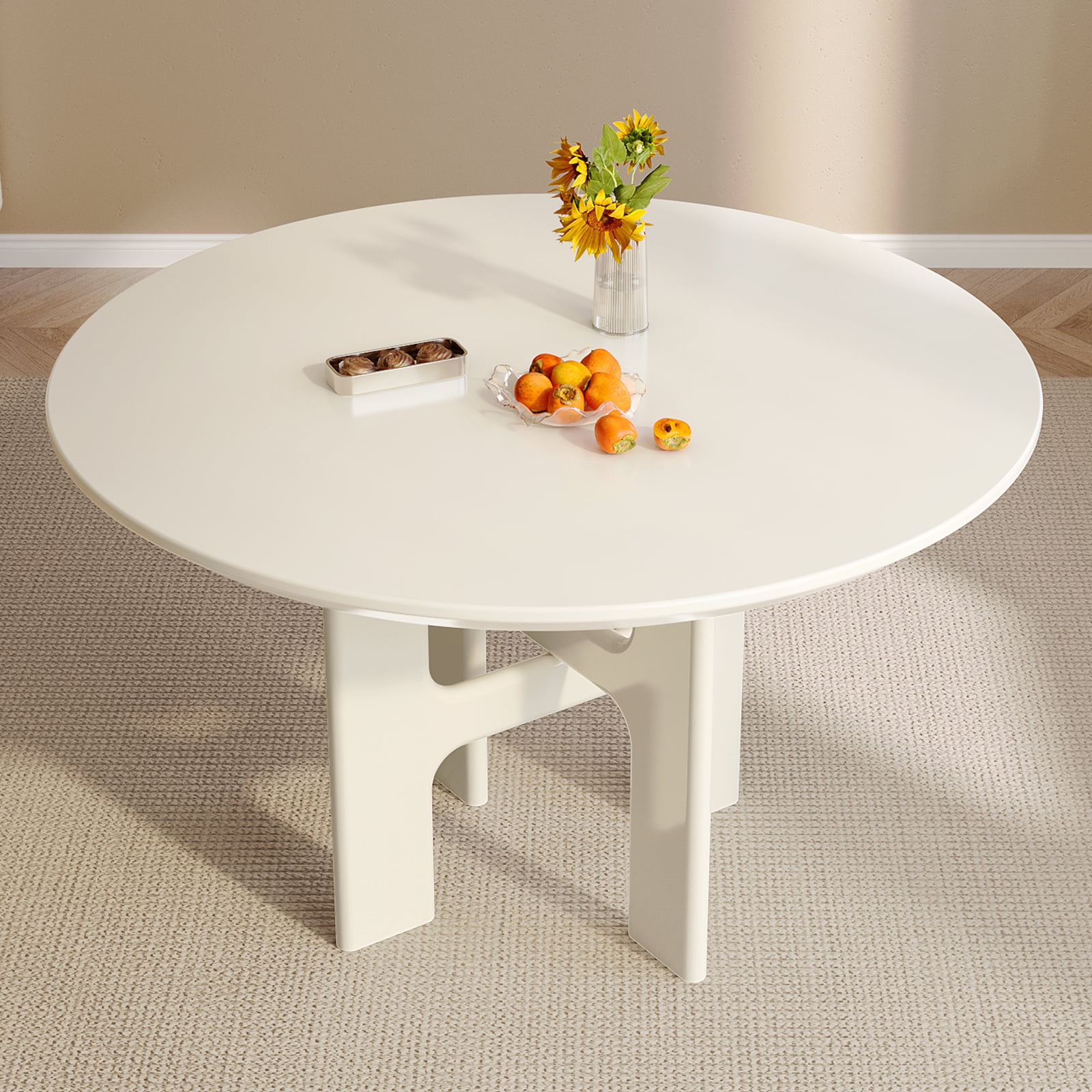 Guyii 45.27" Round Dining Table, Modern White Kitchen Table, Wood ...