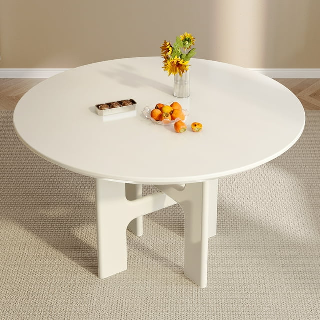 Guyii 45.27" Round Dining Table, Modern White Kitchen Table, Wood ...
