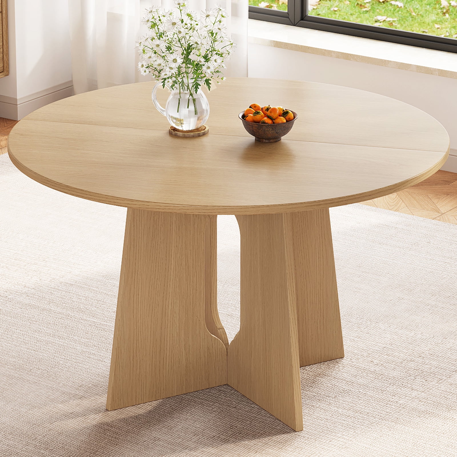 Guyii 47.24" Round Dining Table, Natural Wood Color Kitchen Table for 4 ...