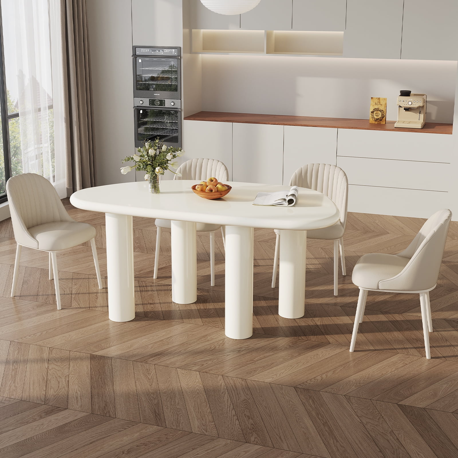 Guyii 5-Piece Round Corner Dining Table Set, Accommodates 4-6 People ...