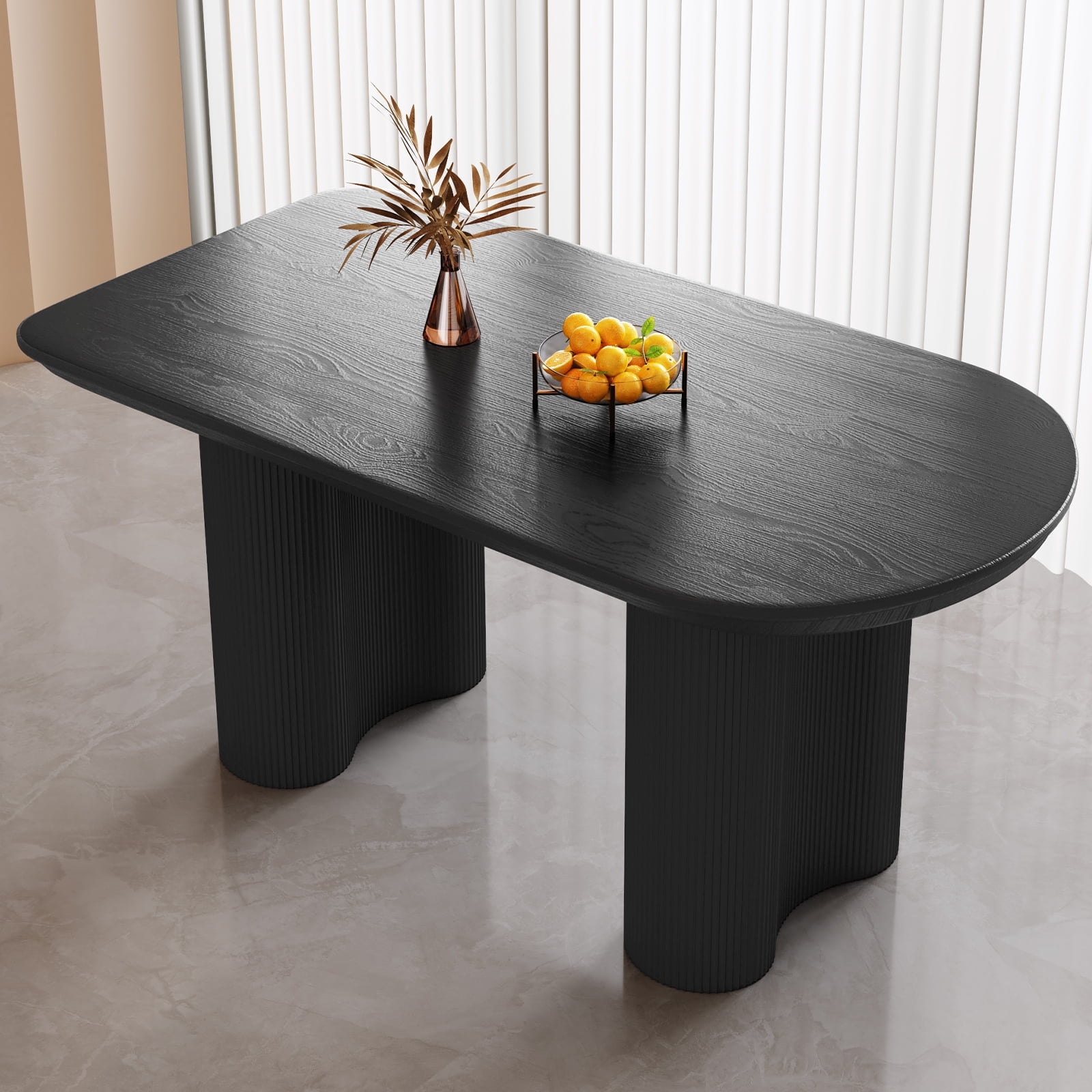 Guyii 55.11" Black Oval Dining Table, Modern Kitchen Table for 4-6 People, Rectangular Dining ...