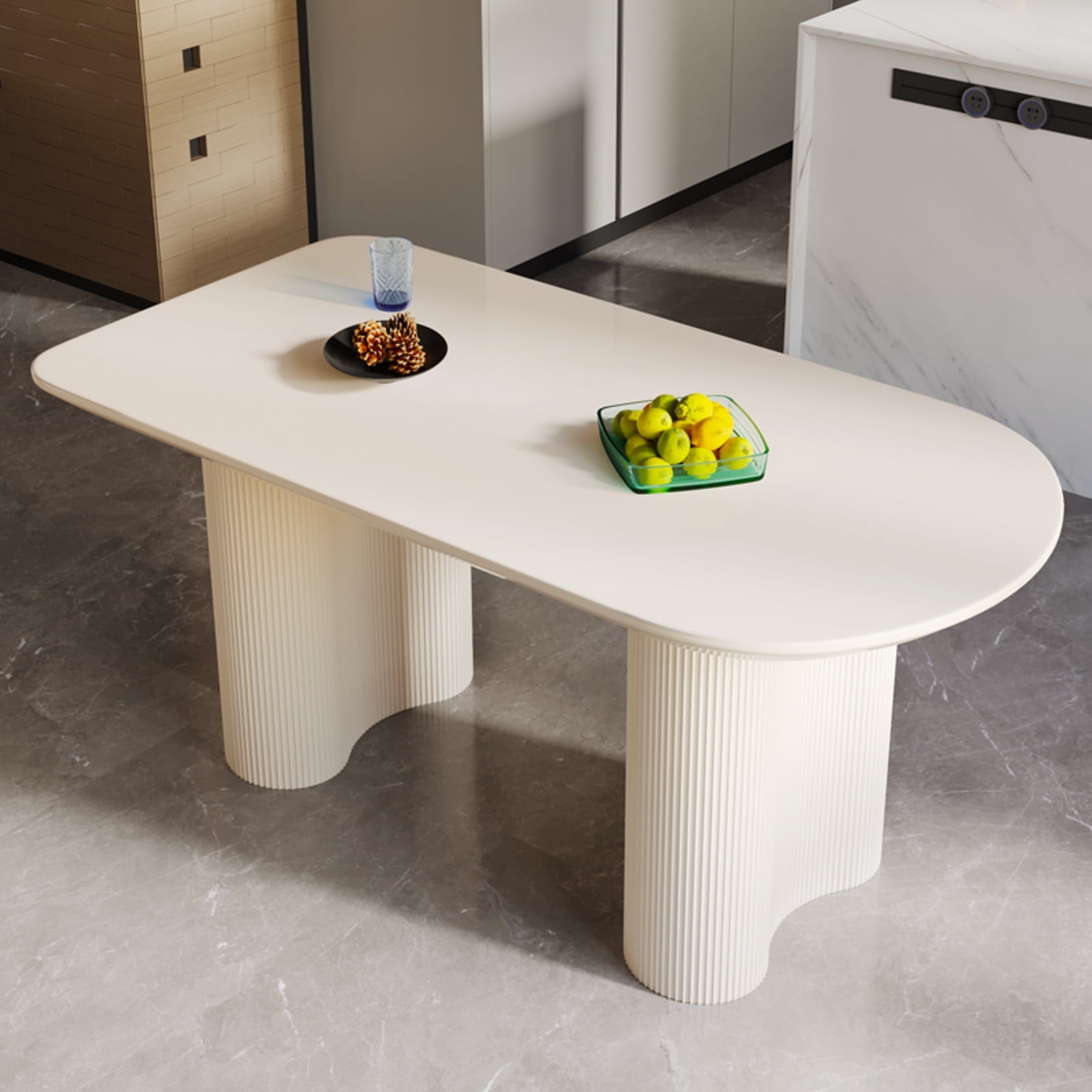 Guyii 55.11'' Large Oval Wood Dining Table, Modern Kitchen Table, White ...