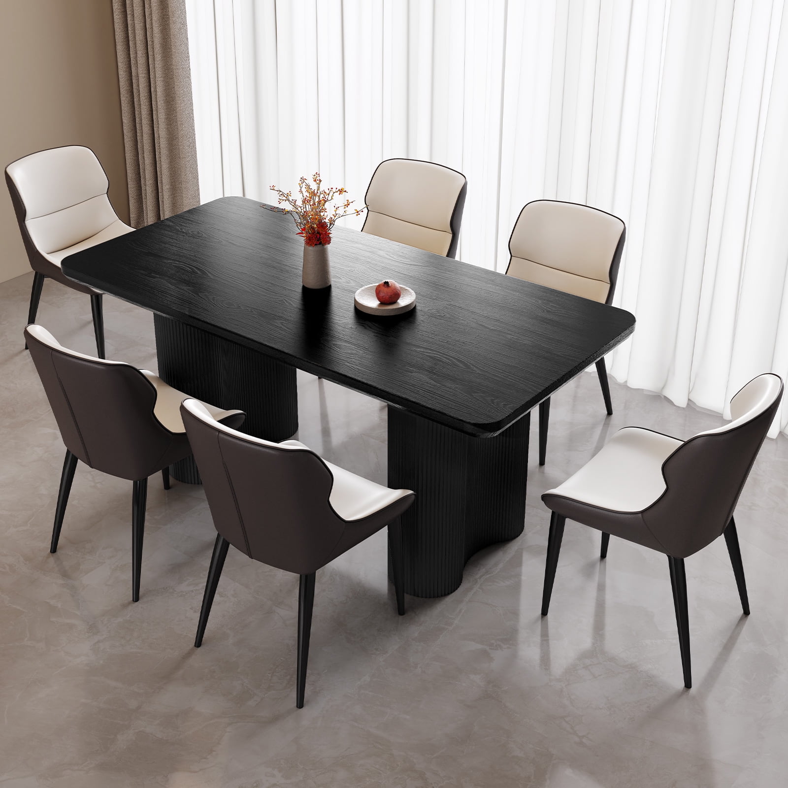 Guyii 62.99" Dining Table Set of 7, Modern Rectangular Dining Table with 6 Chairs, 7 Piece ...