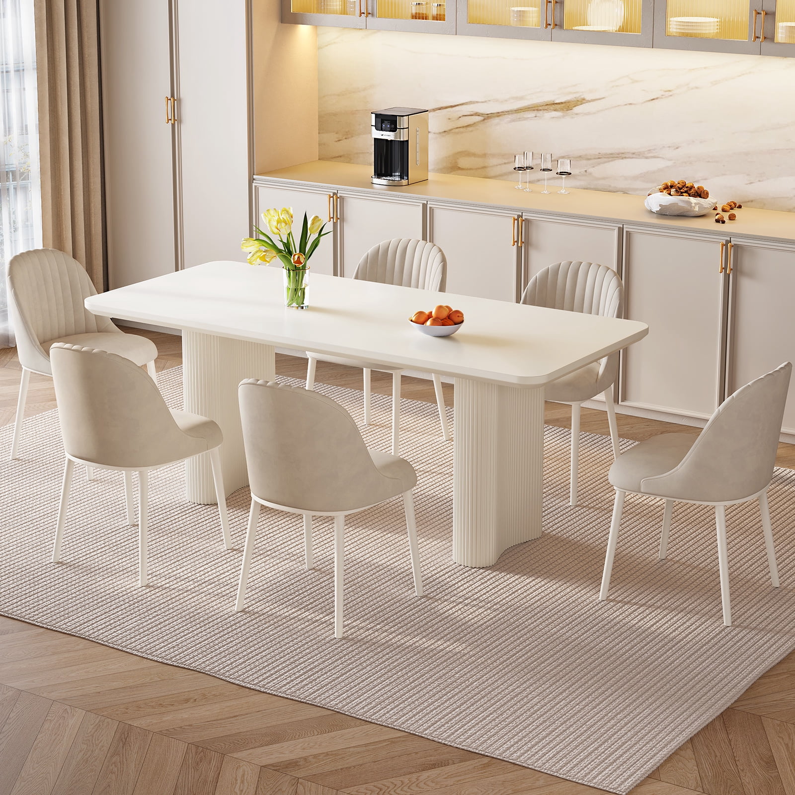 Guyii 62.99" Dining Table Set of 7, Modern White Rectangular Dining ...