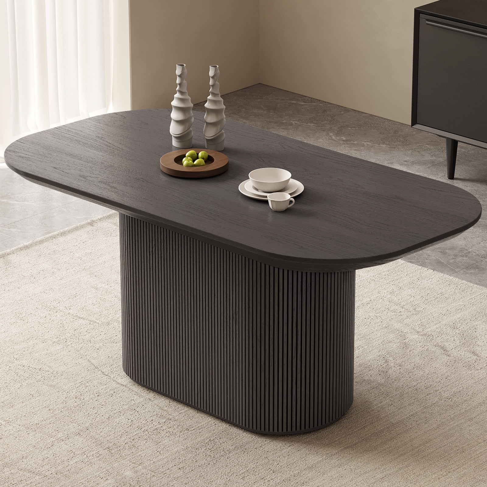 Guyii 62.99" Oval Dining Table, Modern Wood Kitchen Table, Rectangular ...