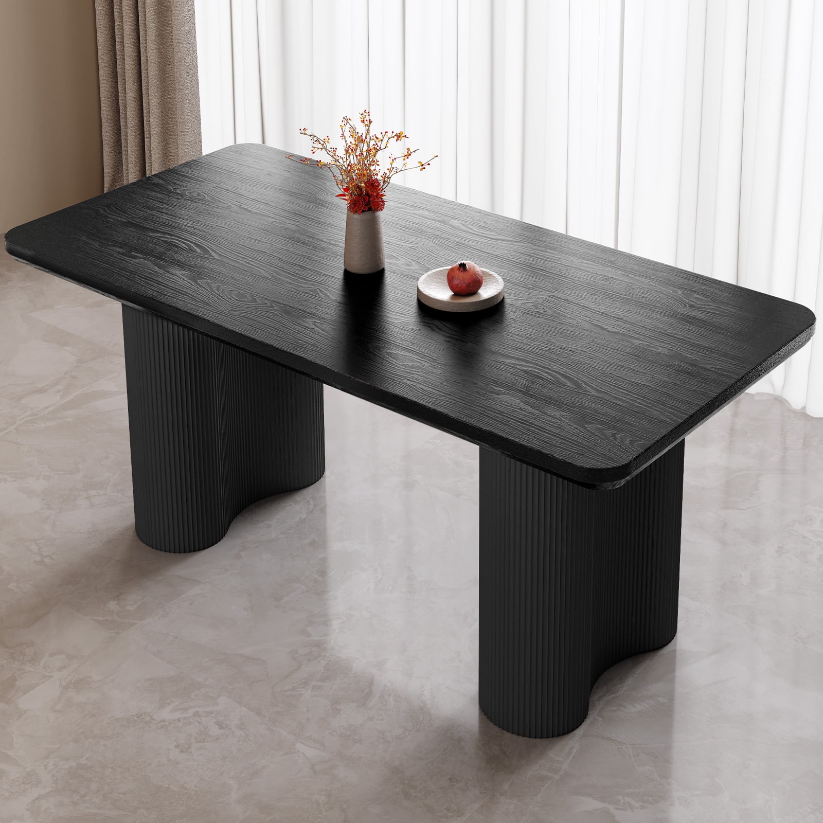 Guyii 62.99" Rectangular Dining Table, Modern Wood Kitchen Table, Black ...