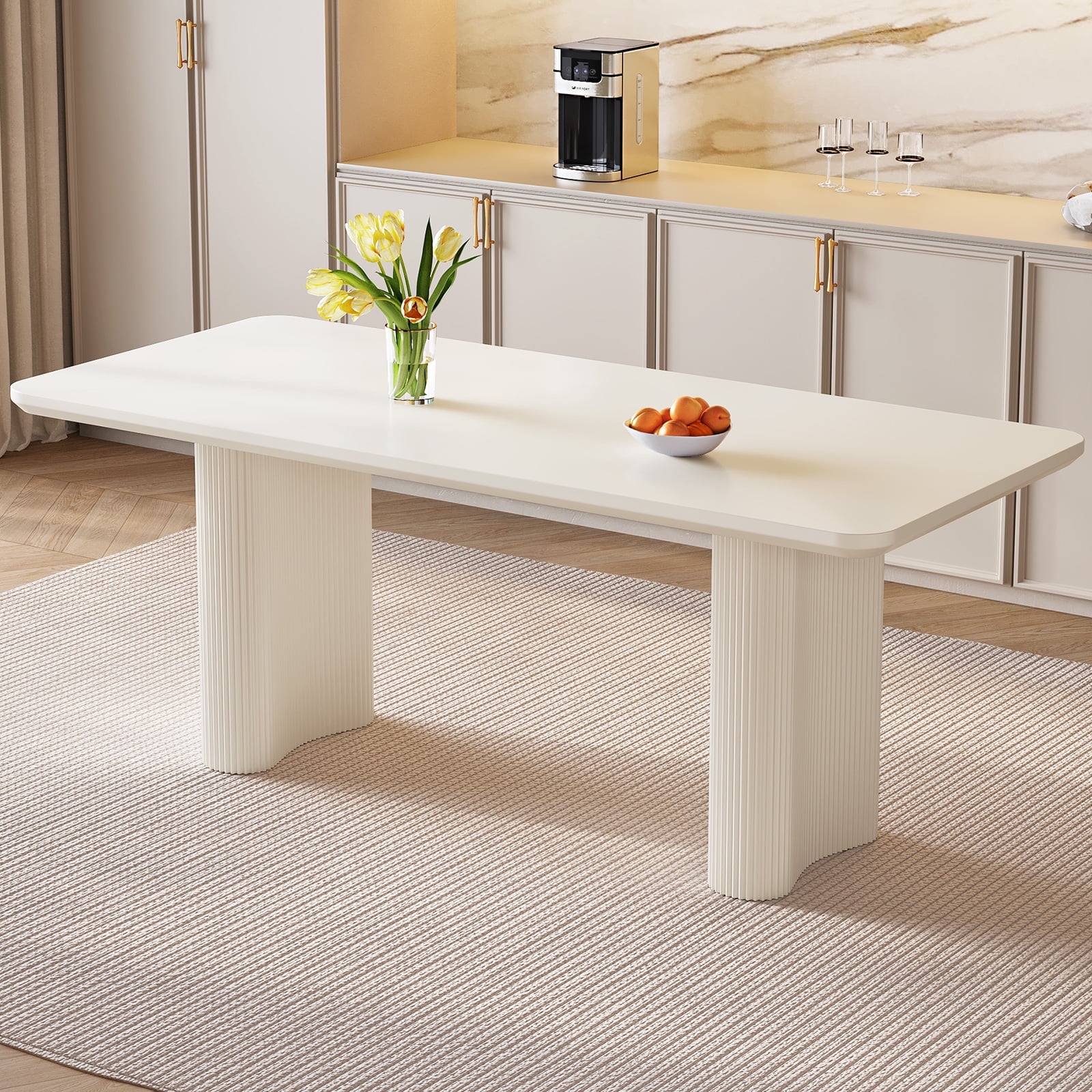 Guyii 62.99" Rectangular Dining Table, Modern Wood Kitchen Table, White ...