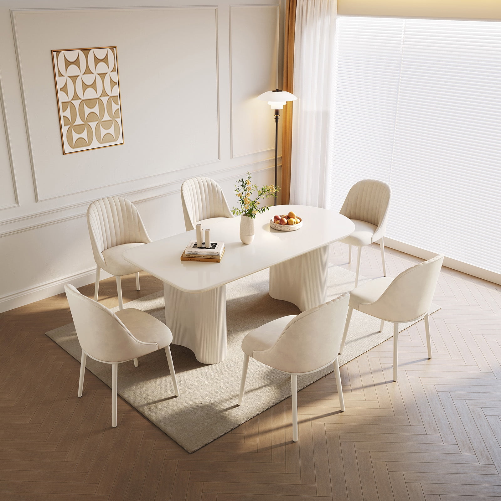 Guyii 63'' Oval Dining Table Set of 7, Modern Kitchen Table Set with 6 ...