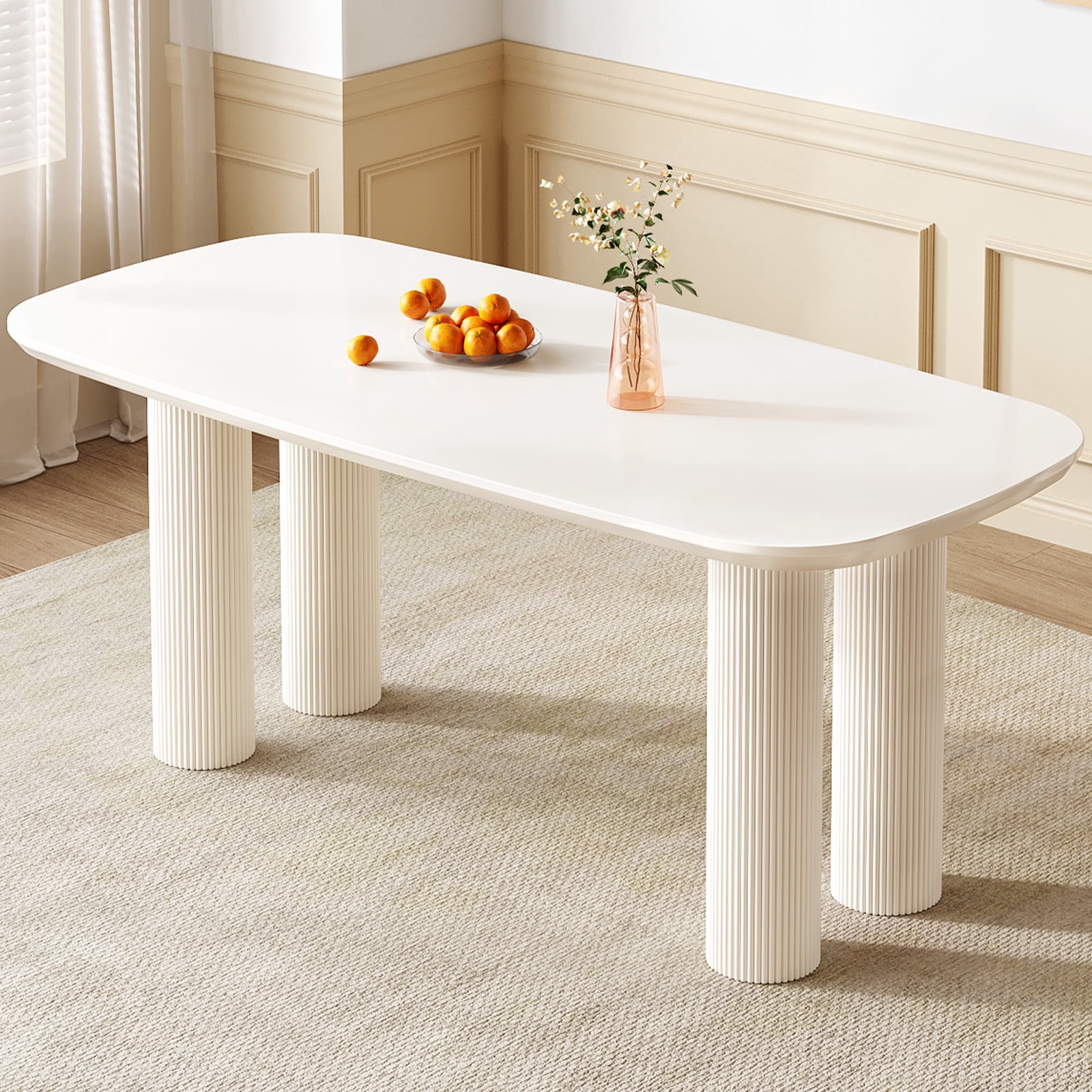 Guyii 70.86" Rectangle Dining Table, Modern Wood Kitchen Table, Cream ...