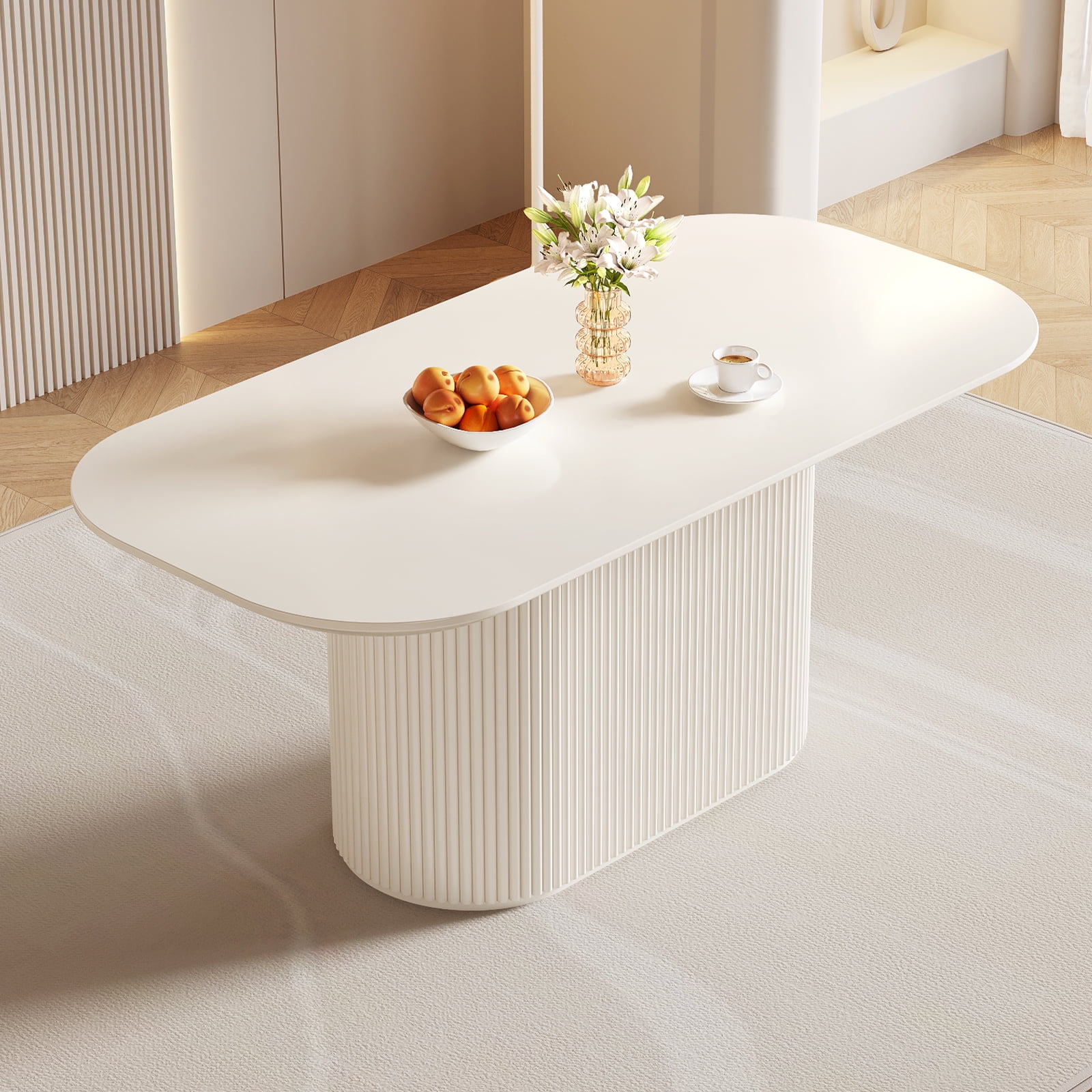 Guyii 70" Oval Dining Table, White Rectangular Kitchen Table for 4-6 ...