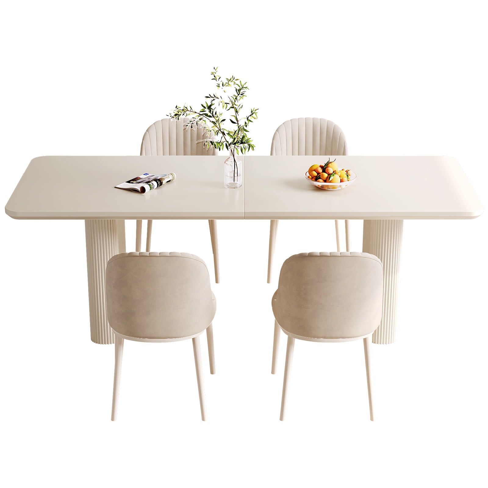 Guyii Modern Cream White 71'' Kitchen Dining Table Set, Indoor ...