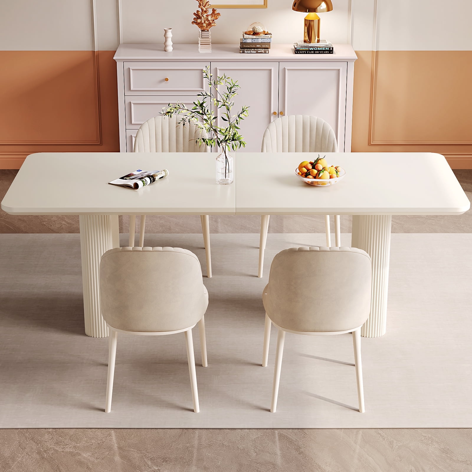Guyii Modern Cream White 71'' Kitchen Dining Table Set, Indoor ...