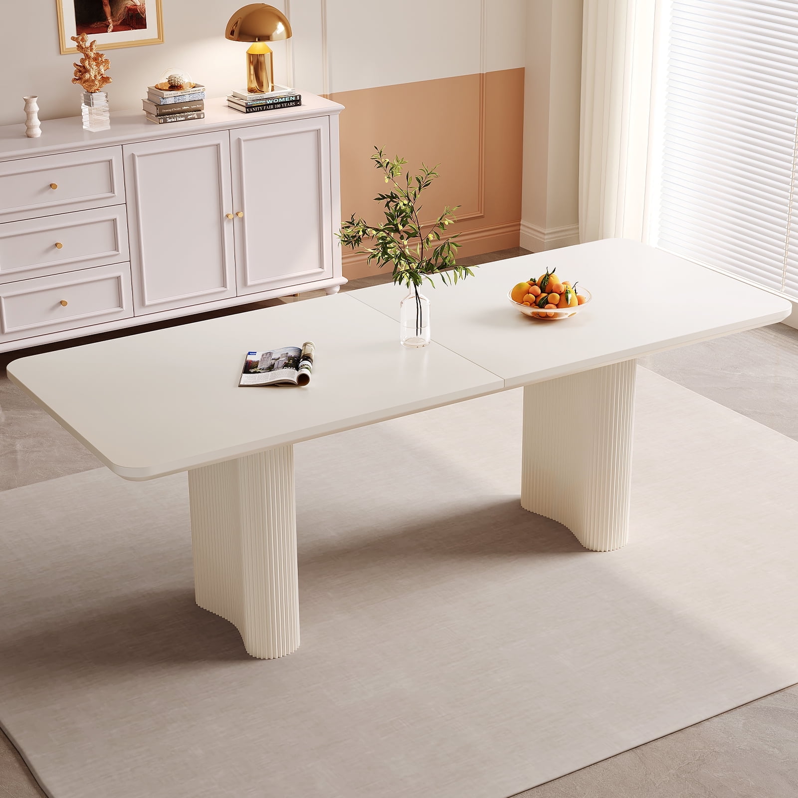 "Guyii Modern 71"" Dining Table for 6-8 People, Cream White Rectangular ...