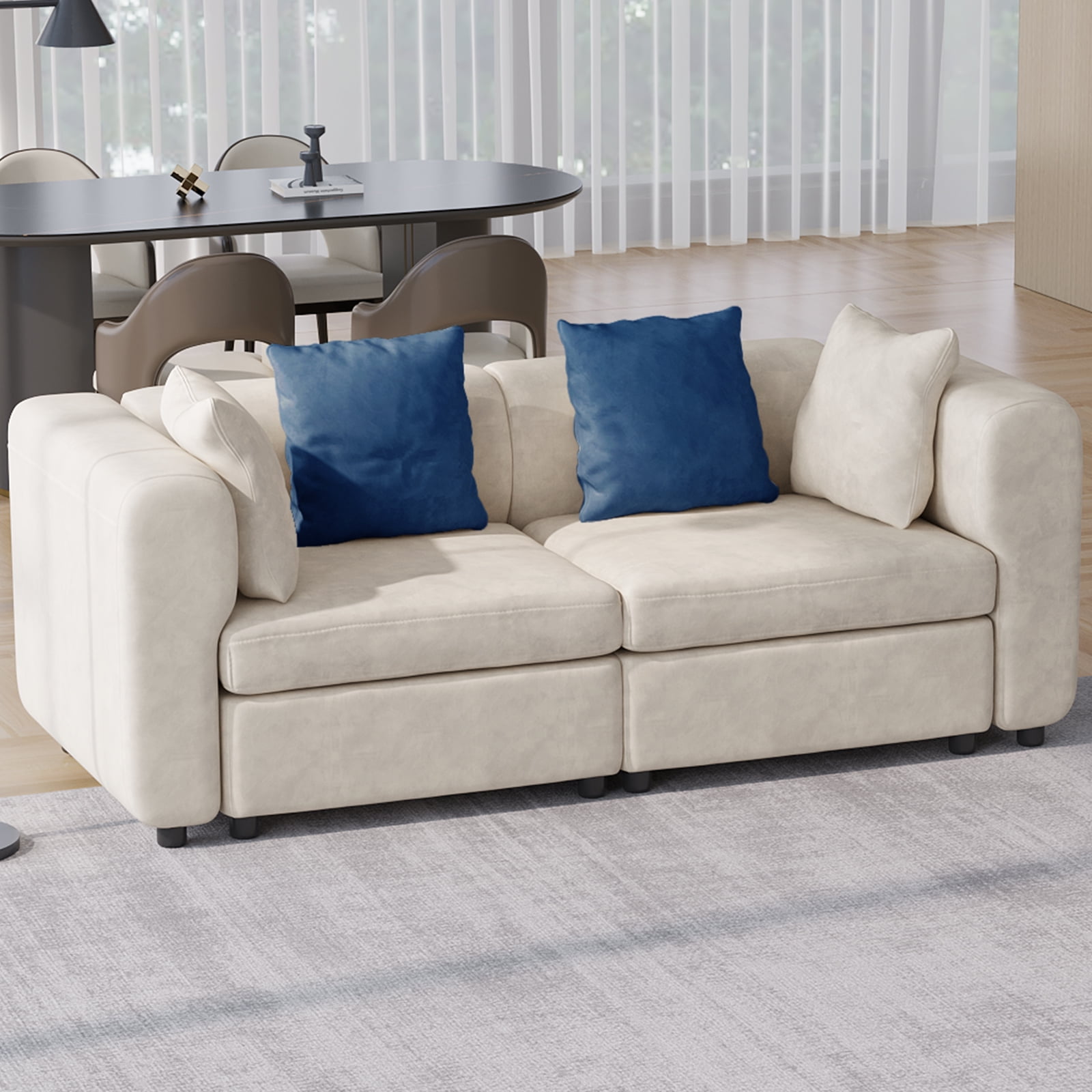 Guyii 81.88" Velvet Loveseat Sofa, Oversized 2-Seat Sofa with 4 Pillows, Sectional Couch with ...