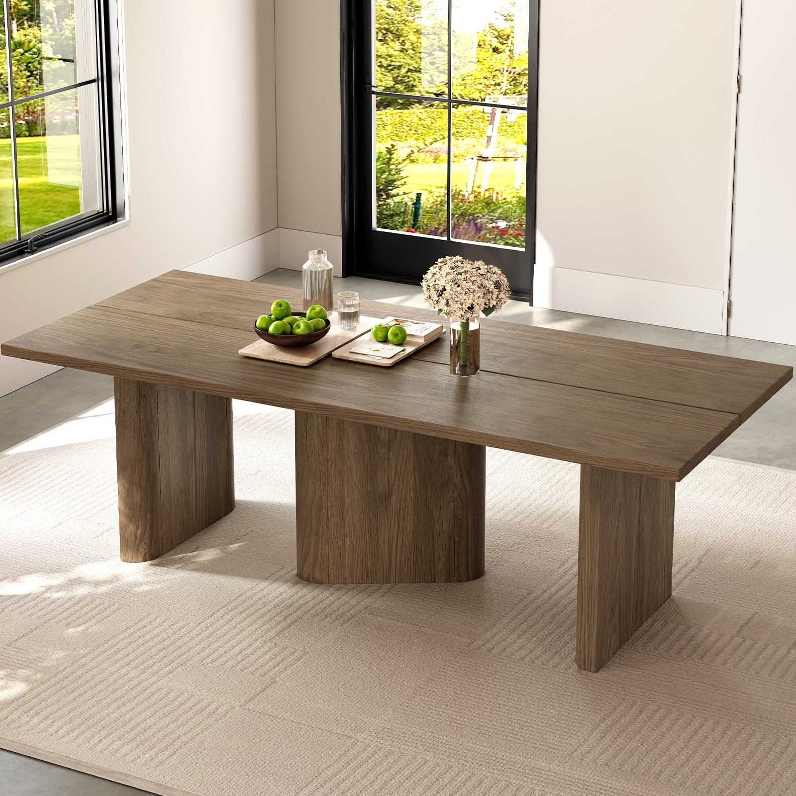 Guyii 85.03" Modern Farmhouse Dining Table, Rectangular Dining Room ...
