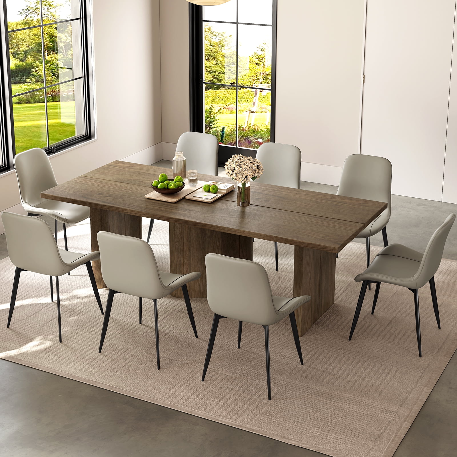 Guyii 85.03" Modern Farmhouse Dining Table Set with 8 PU Leather Chairs ...