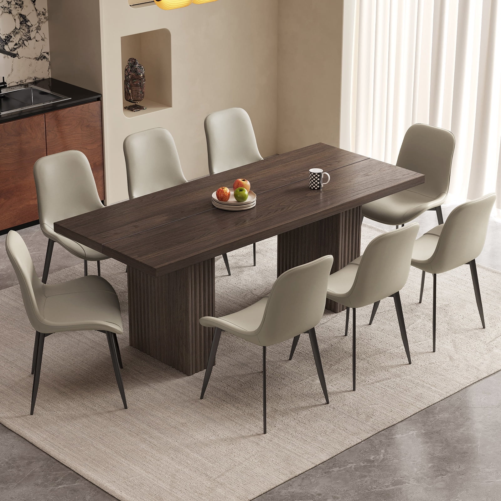 Guyii 9-Piece Dining Table Set for 4-8, Modern 66.93" Rectangular Dining Table with 8 PU Leather ...