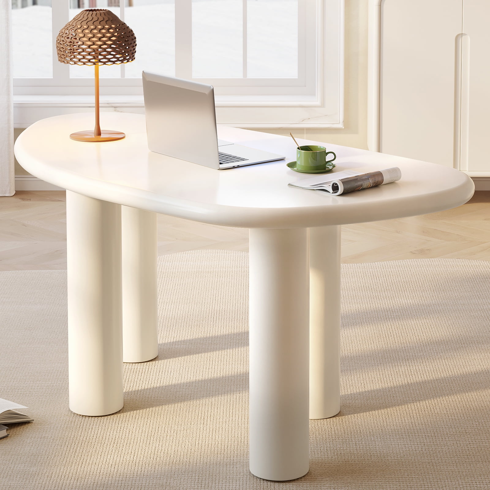Guyii Modern Dining Table, White Wedge-Shaped Dining Table for 4-6 ...