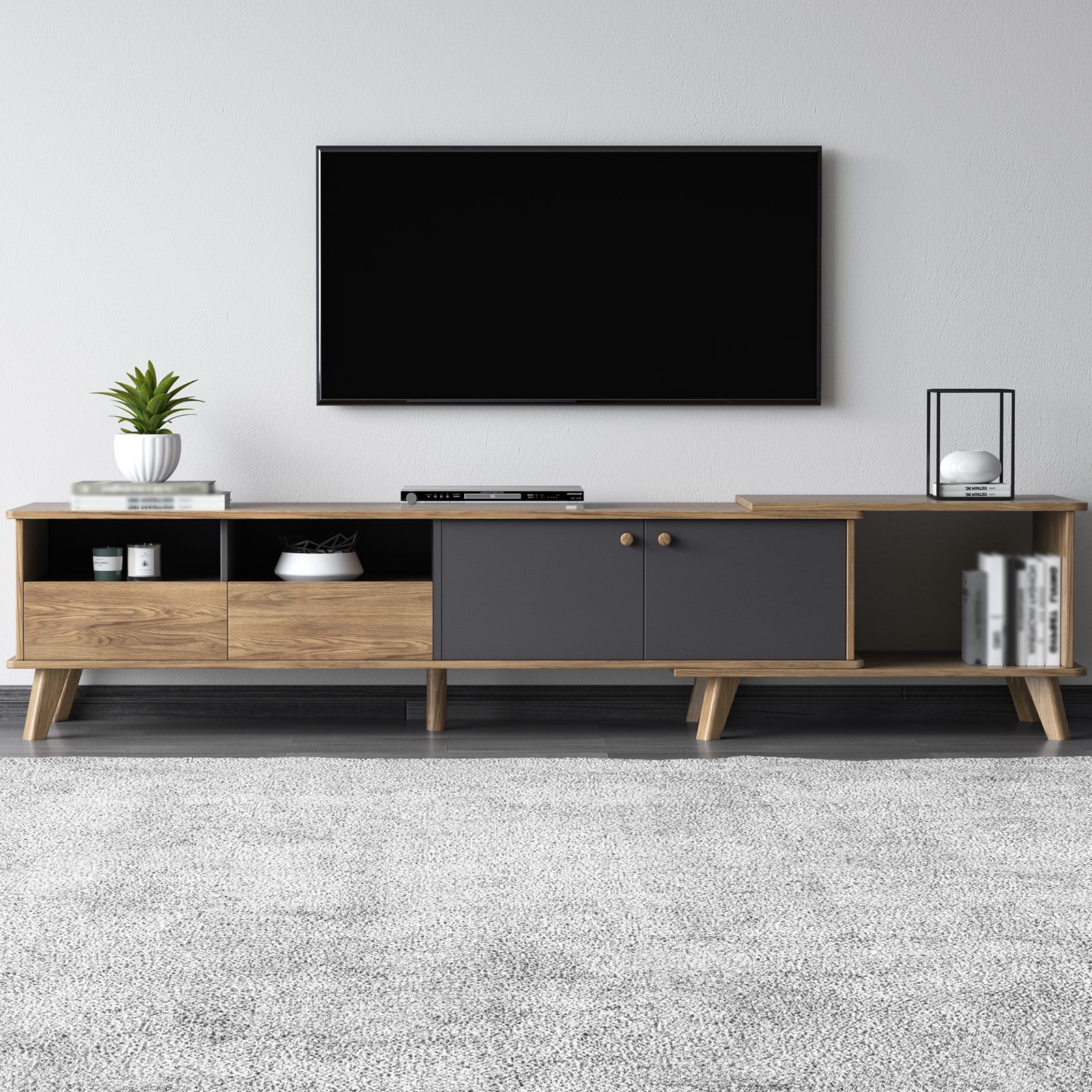 Guyii Extendable Mid Century TV Stand for TVs Up to 80", Modern ...