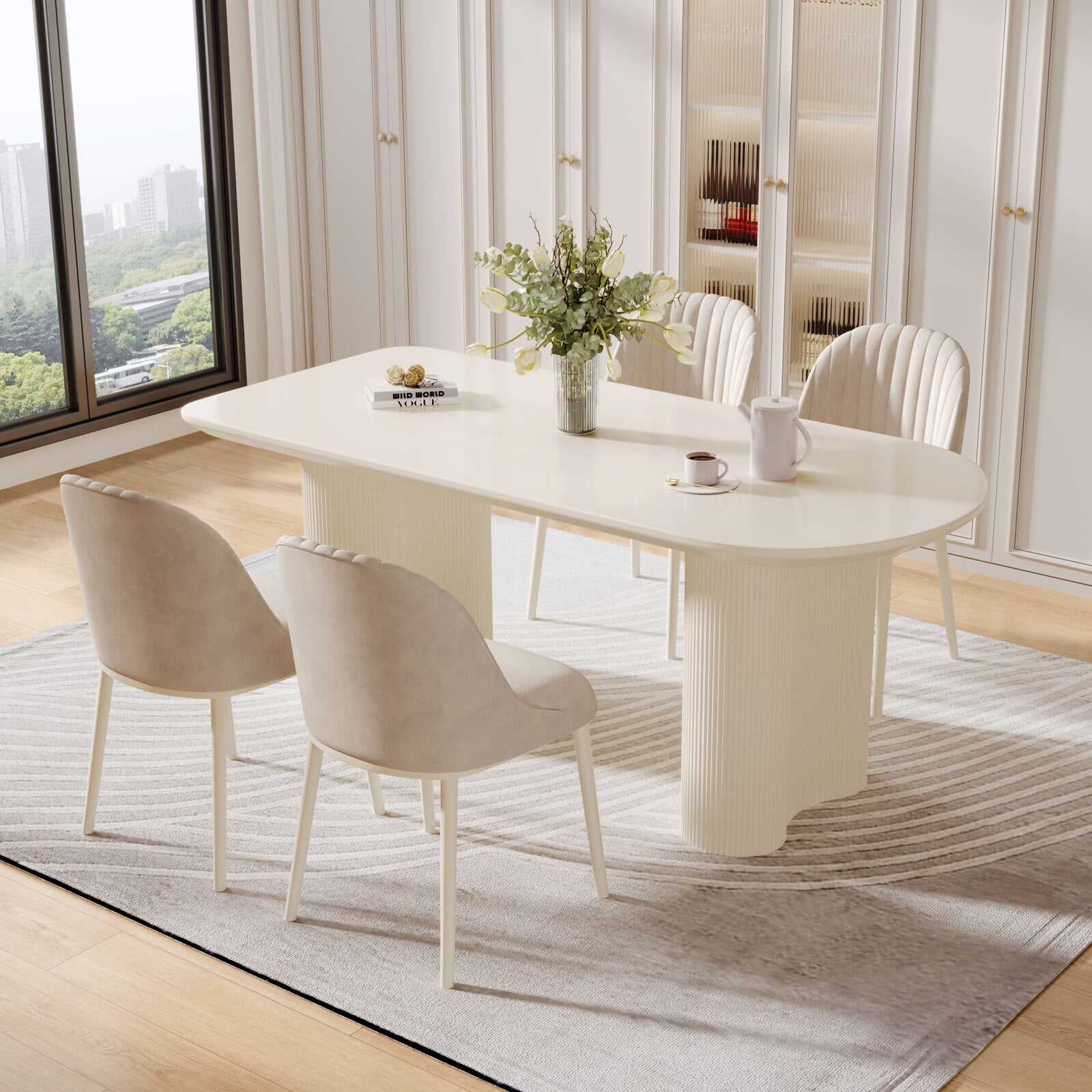 Guyii 5-Piece Oval Dining Table Set with 4 Chairs, White for Kitchen ...