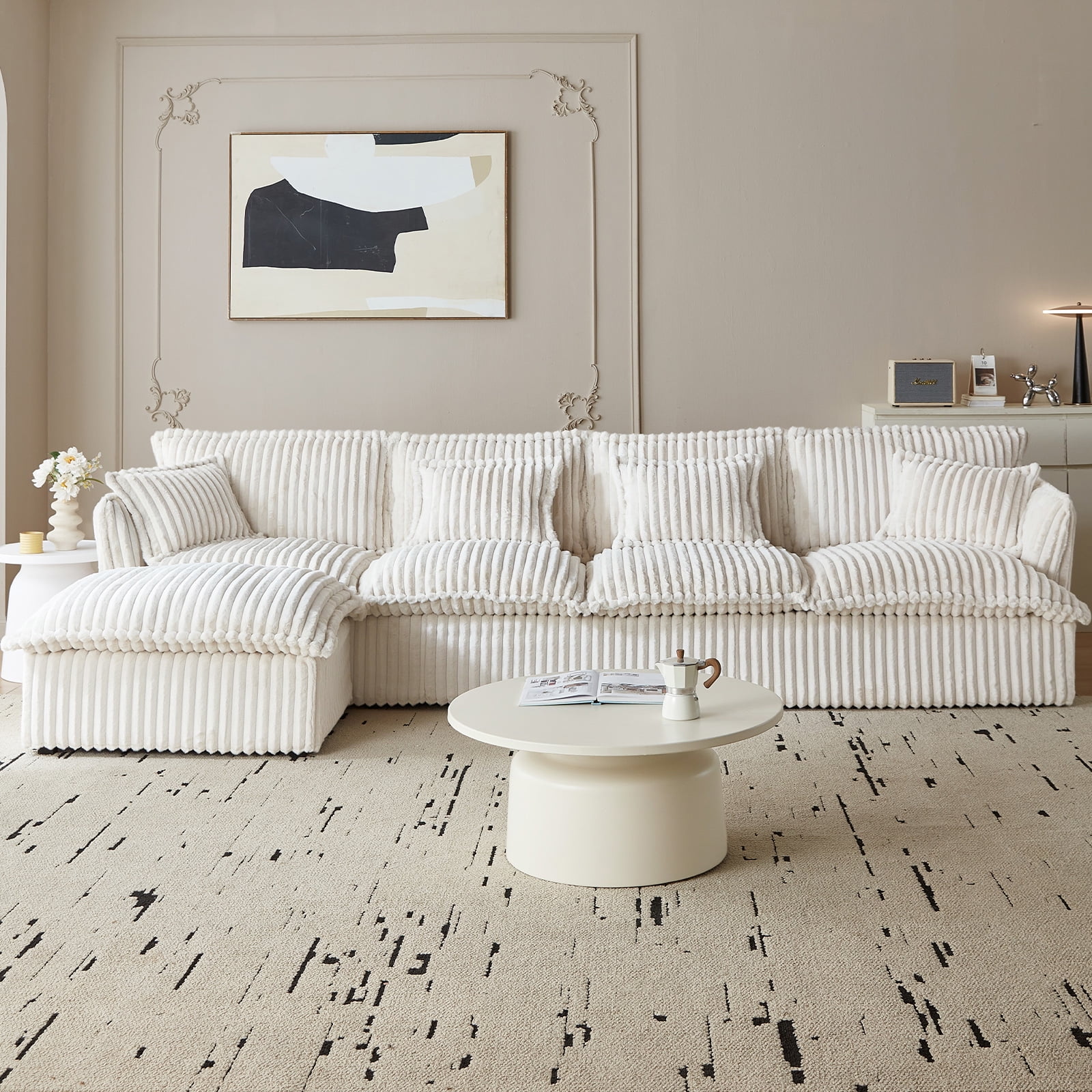 Guyii Oversized 4-Seater Sofa with Ottoman, Extra-Wide 130.7" Sofa with 4 Pillows, Modern ...