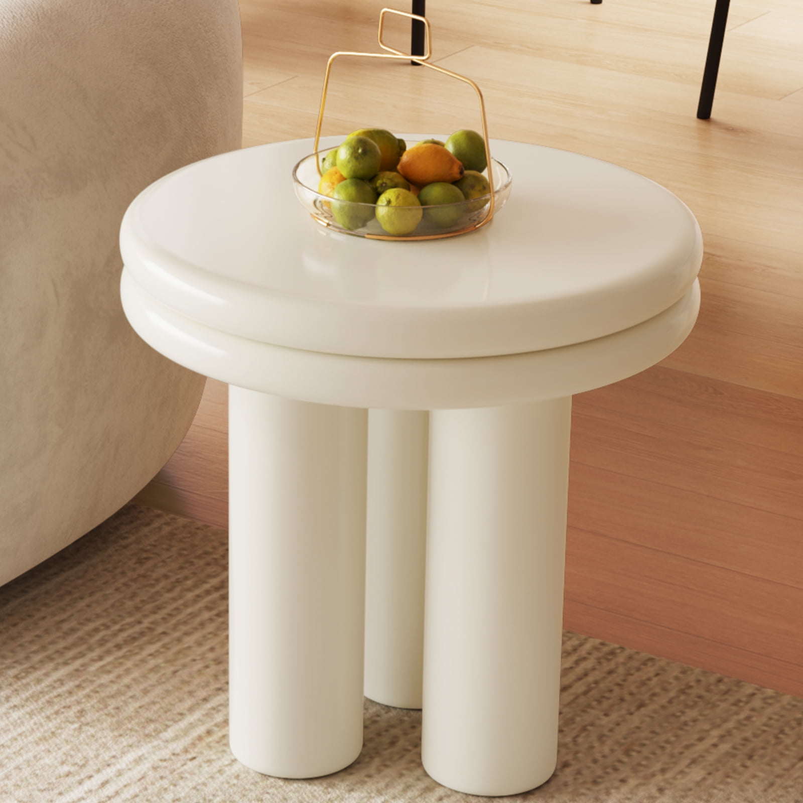 Guyii Round Side Table, Modern End Table with Dual-Layered Table Tops ...